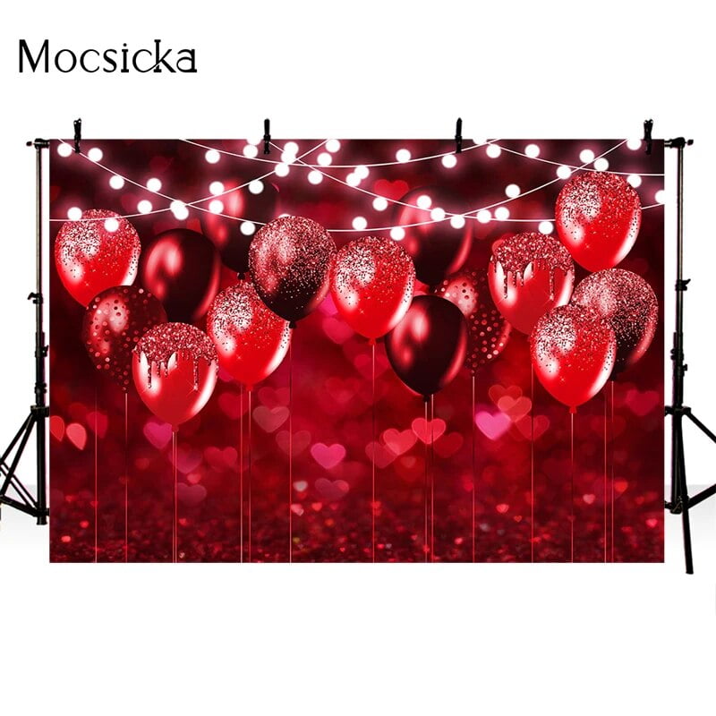 Valentine's Day Photocall Backdrop Love Heart Light Bokeh Red Balloon ...