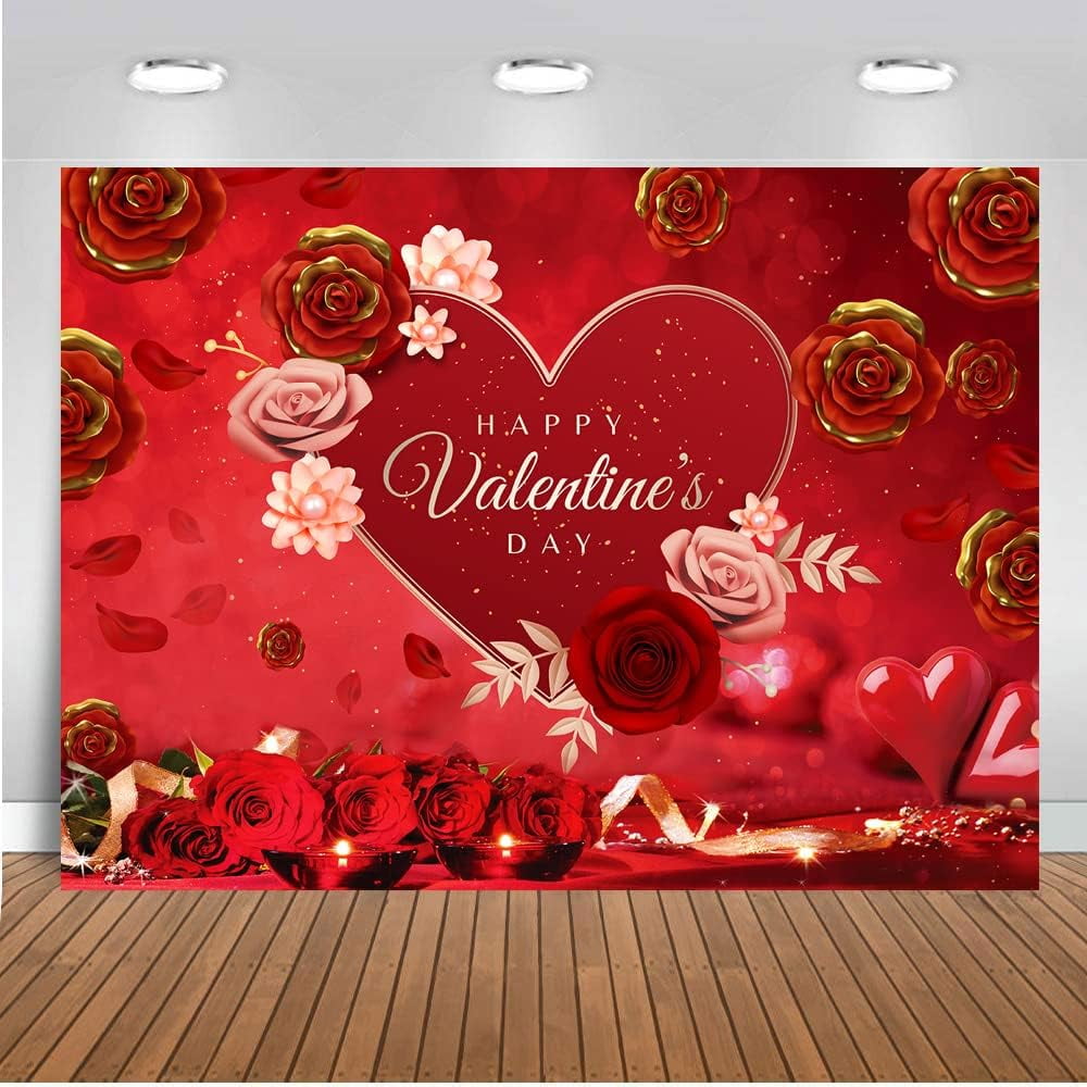 Valentine's Day Photography Backdrop Red Love Heart Romantic Red Rose Flowers Bokeh Valentine's ...