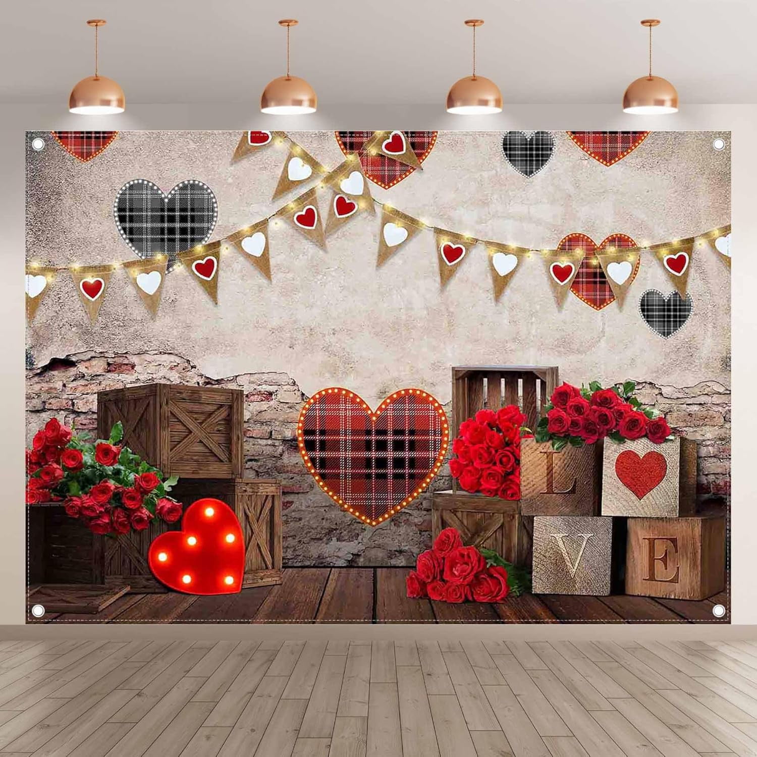 Valentine's Day Photography Backdrop Red Rose Love Heart Brick Wall ...
