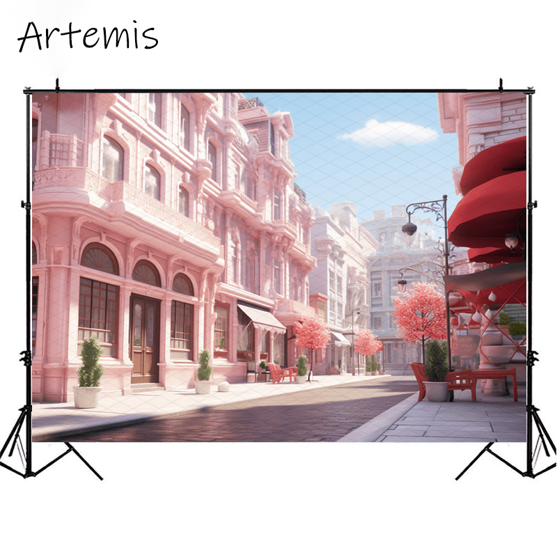 Valentine's Day Photography Backdrop Street Scene Light Pink Rococo ...