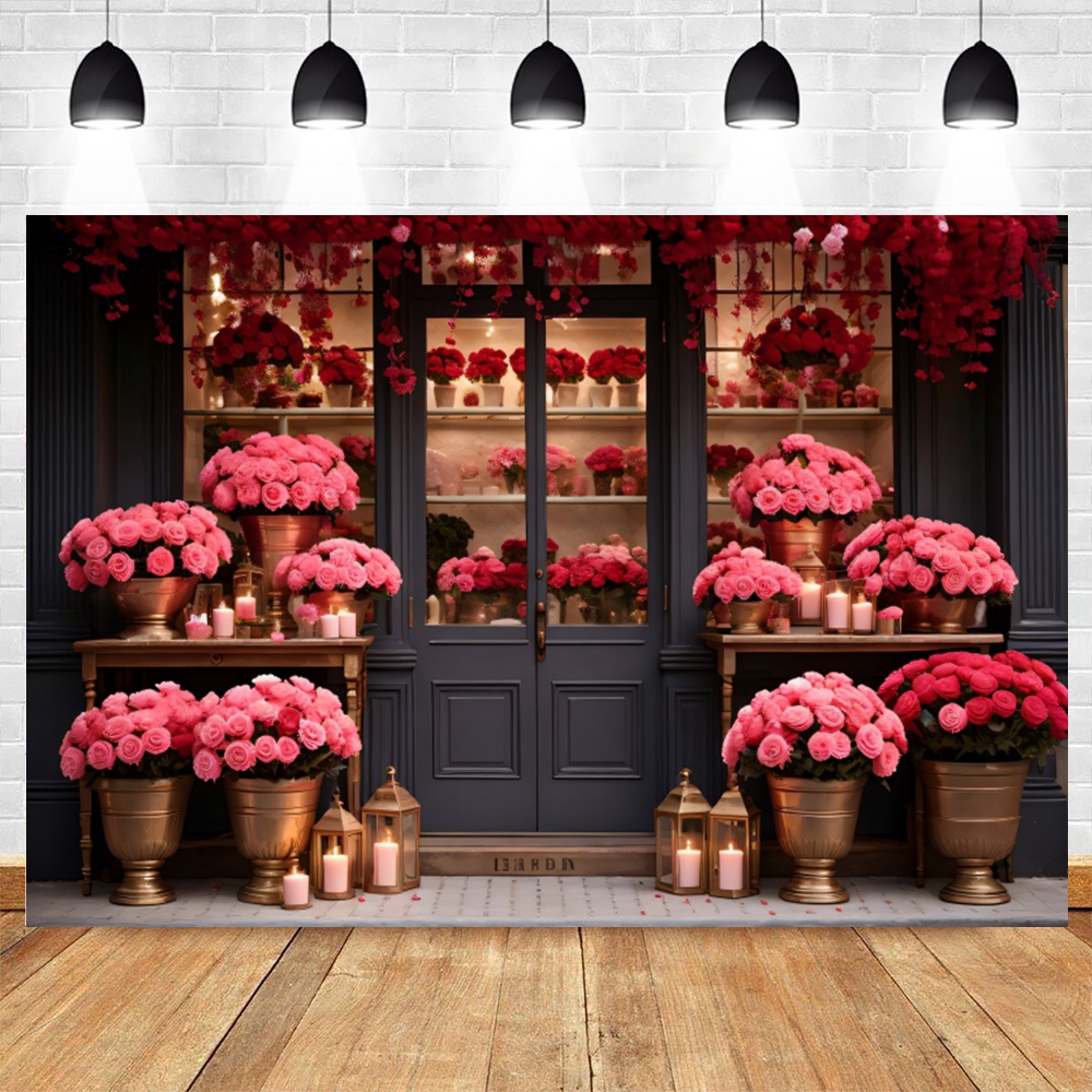 Valentine's Day Photography Backdrop Wood Door Glitter Rose Flower Love ...