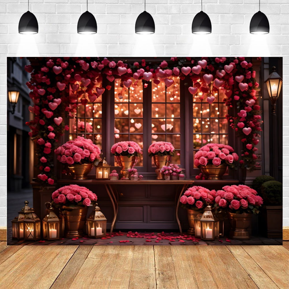 Valentine's Day Photography Backdrop Wood Door Glitter Rose Flower Love ...