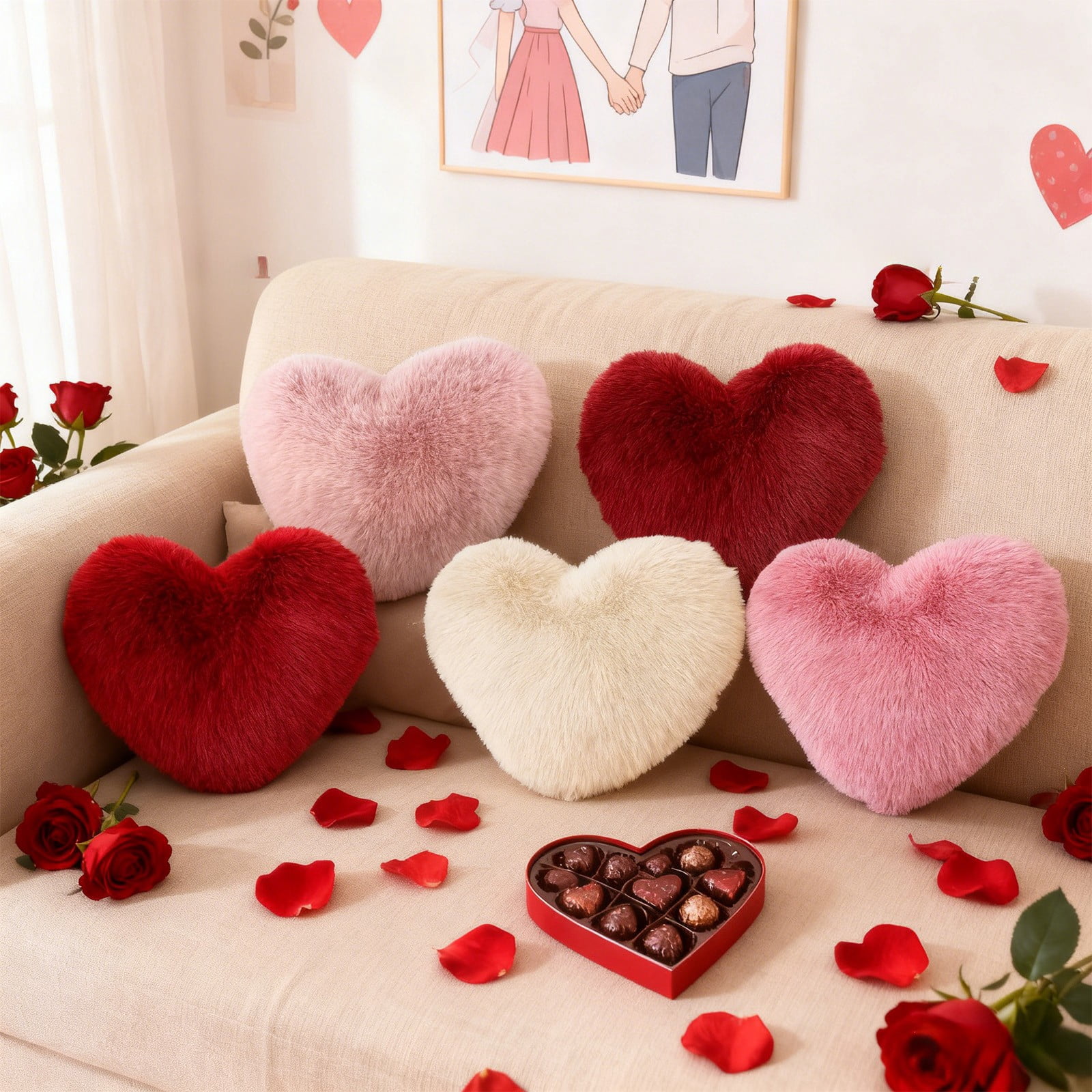 Valentine's Day Pillows for Couch Heart Shaped Sofa Waist Cushion Long ...