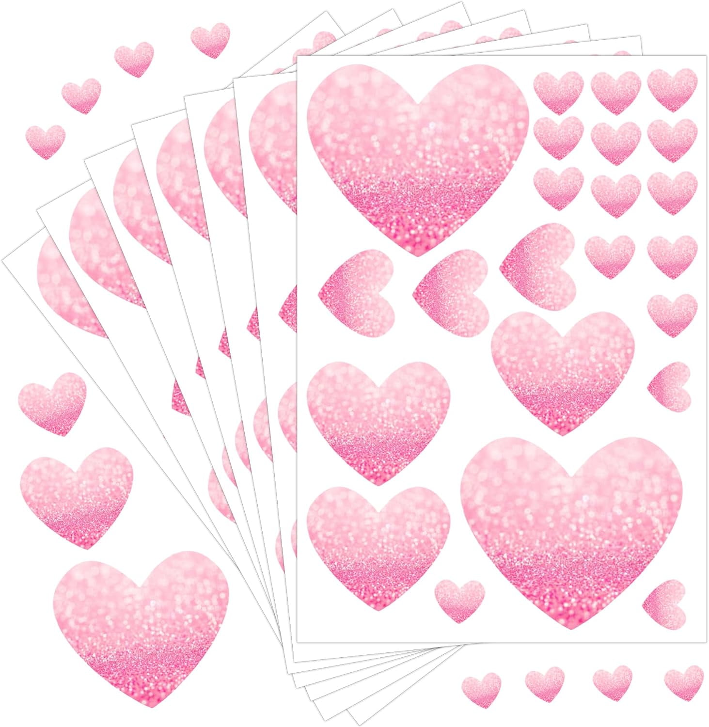 Valentine's Day Pink Heart Shaped Stickers Shiny Valentine Crafts ...