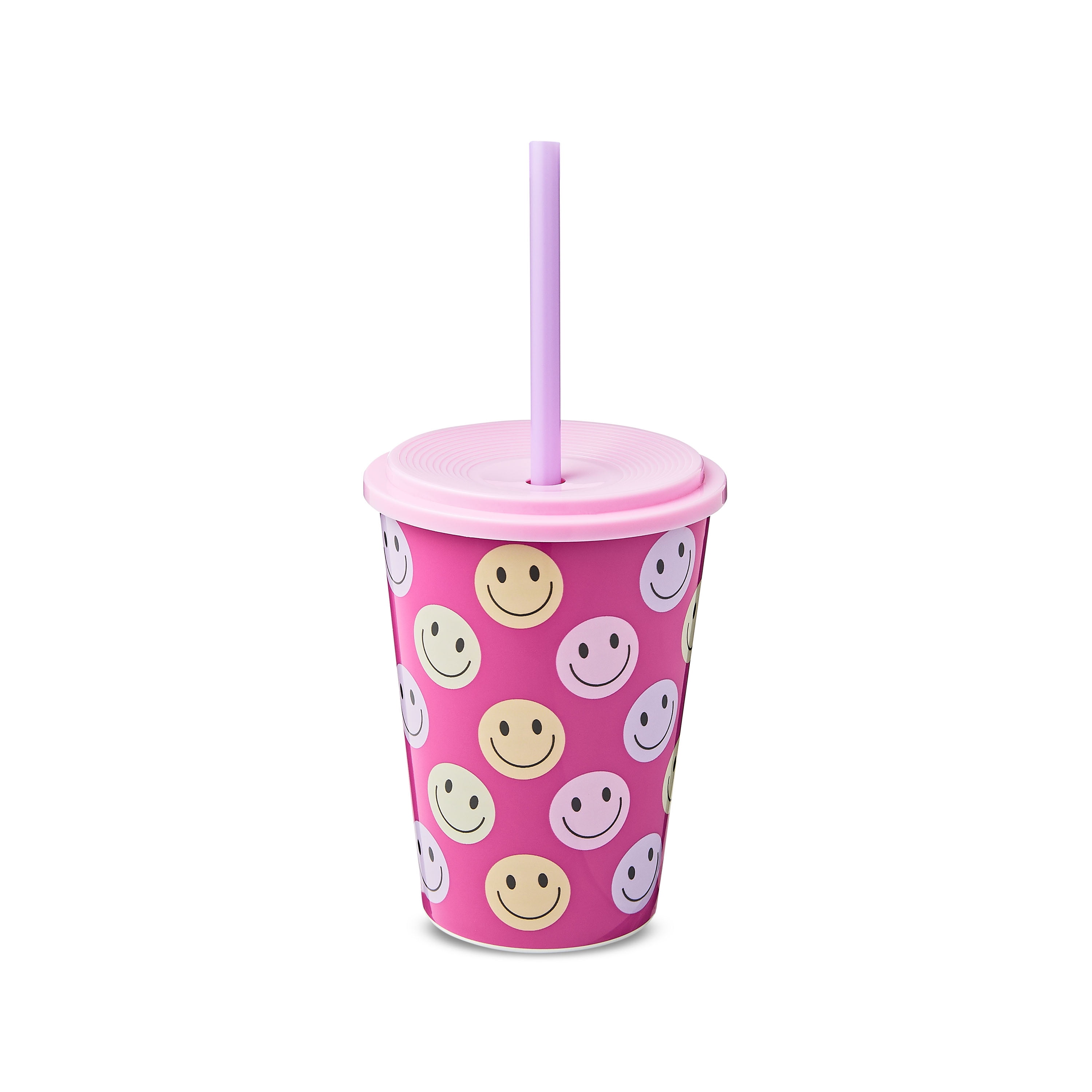 Valentine's Day Pink Smiley Face Cup with Lid and Straw, by Way To ...