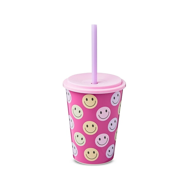 Valentine's Day Pink Smiley Face Cup with Lid and Straw, by Way To ...