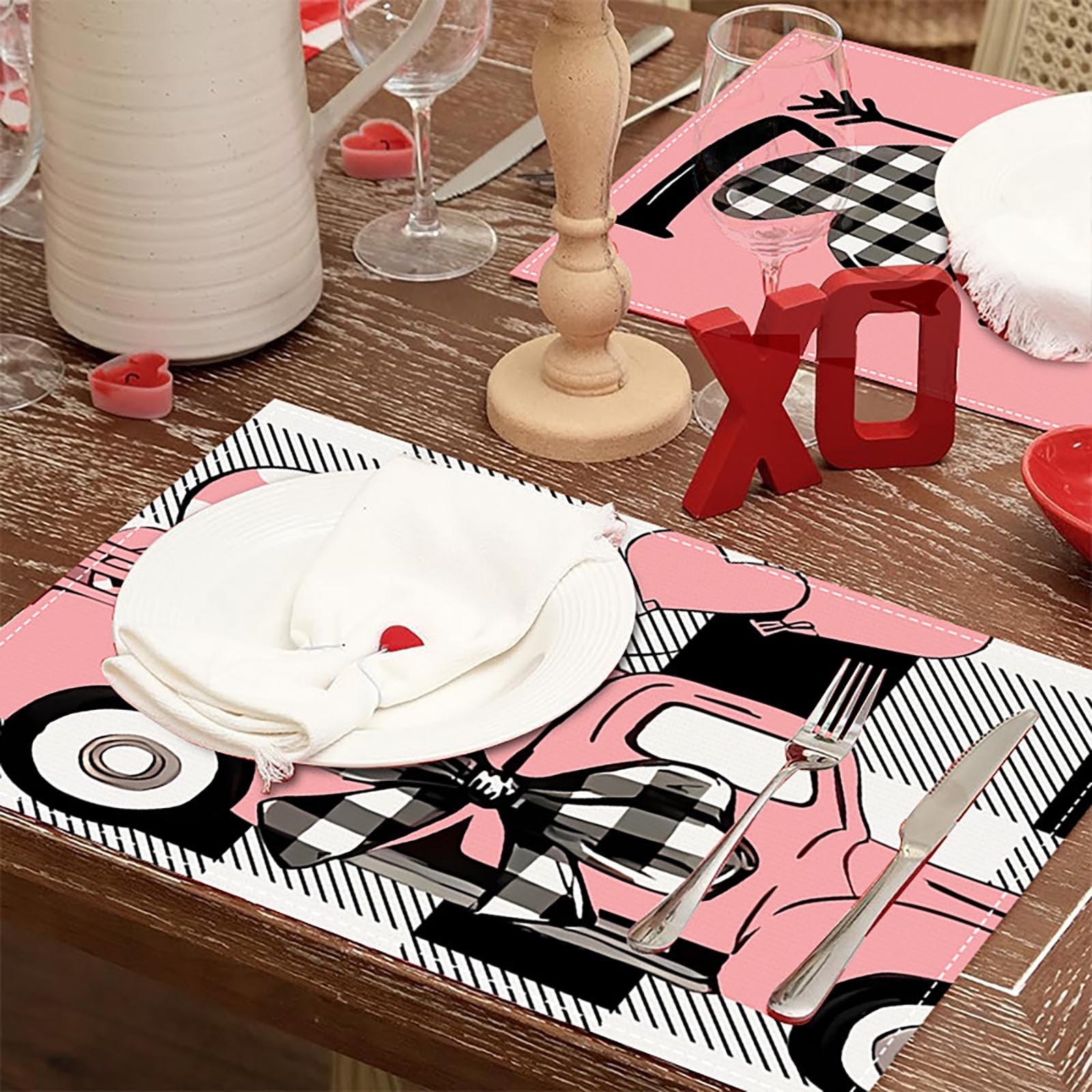 Valentine's Day Pink Table Mat | Linen Printed Placemats for Dining ...