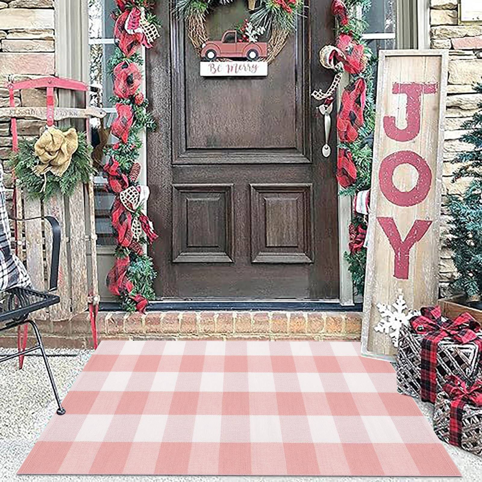 Valentine's Day Pink and White Front Door Mat 24''X51'' Buffalo Plaid ...