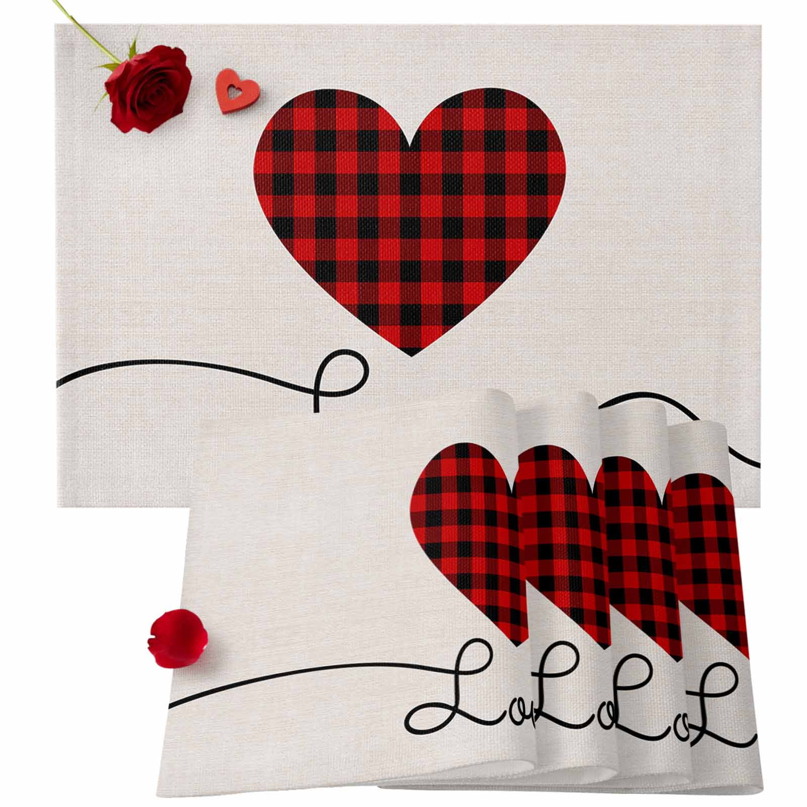 Valentine's Day Placemats Set of 4, Love Heart Farmhouse Vintage Place ...