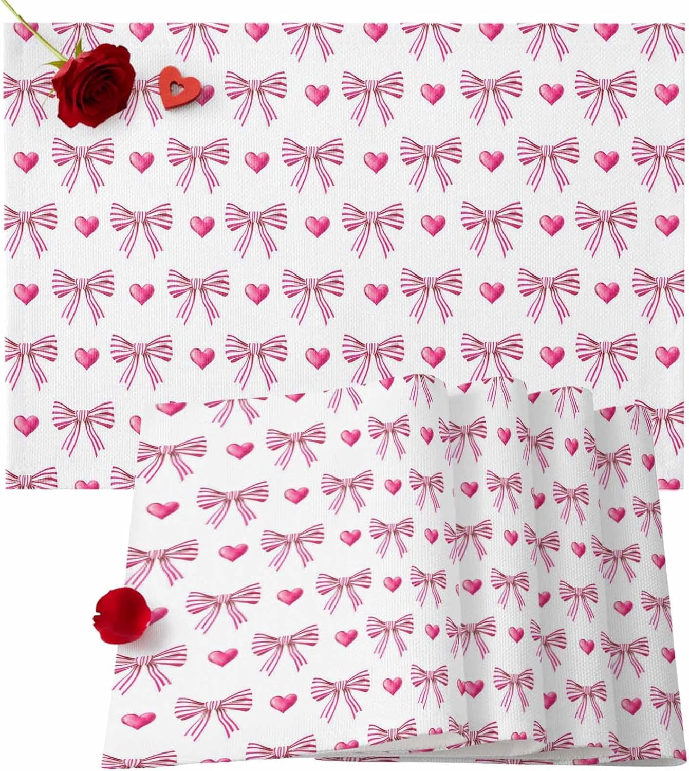 Valentine''s Day Placemats Set of 6, Pink Bow Place Mats Sweet Love ...