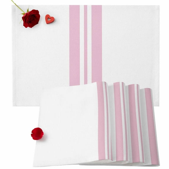 Valentine's Day Placemats Set of 6, Pink Stripe Place Mats Simple Line ...