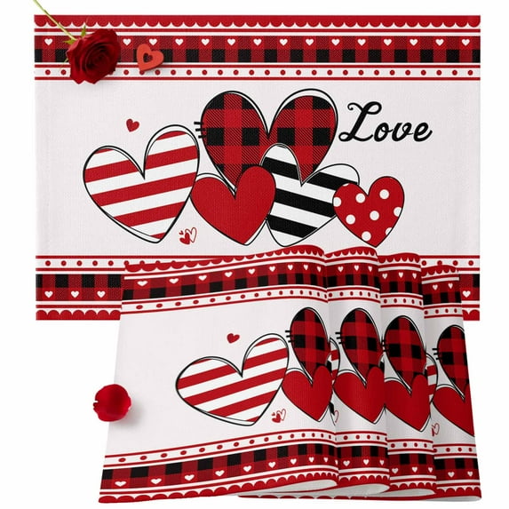 Valentine's Day Placemats Set of 6, Striped Love Heart Place Mats Red ...