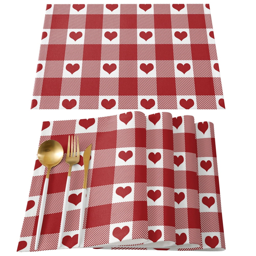 Valentine's Day Placemats Set of 4 for Dining Table Cotton Linen Heat ...