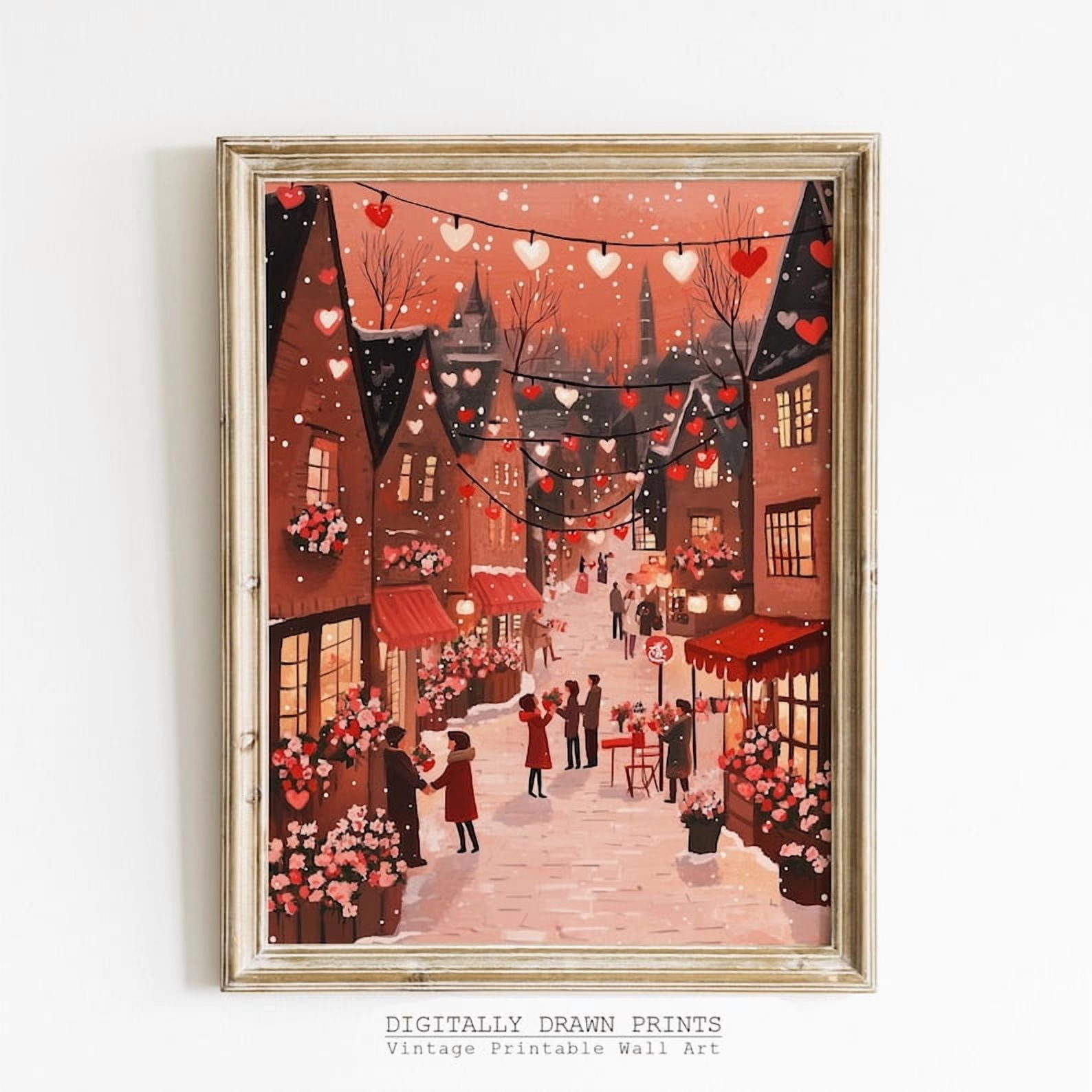 Valentine's Day Printable Wall Art, Valentine's Day Romantic Village ...