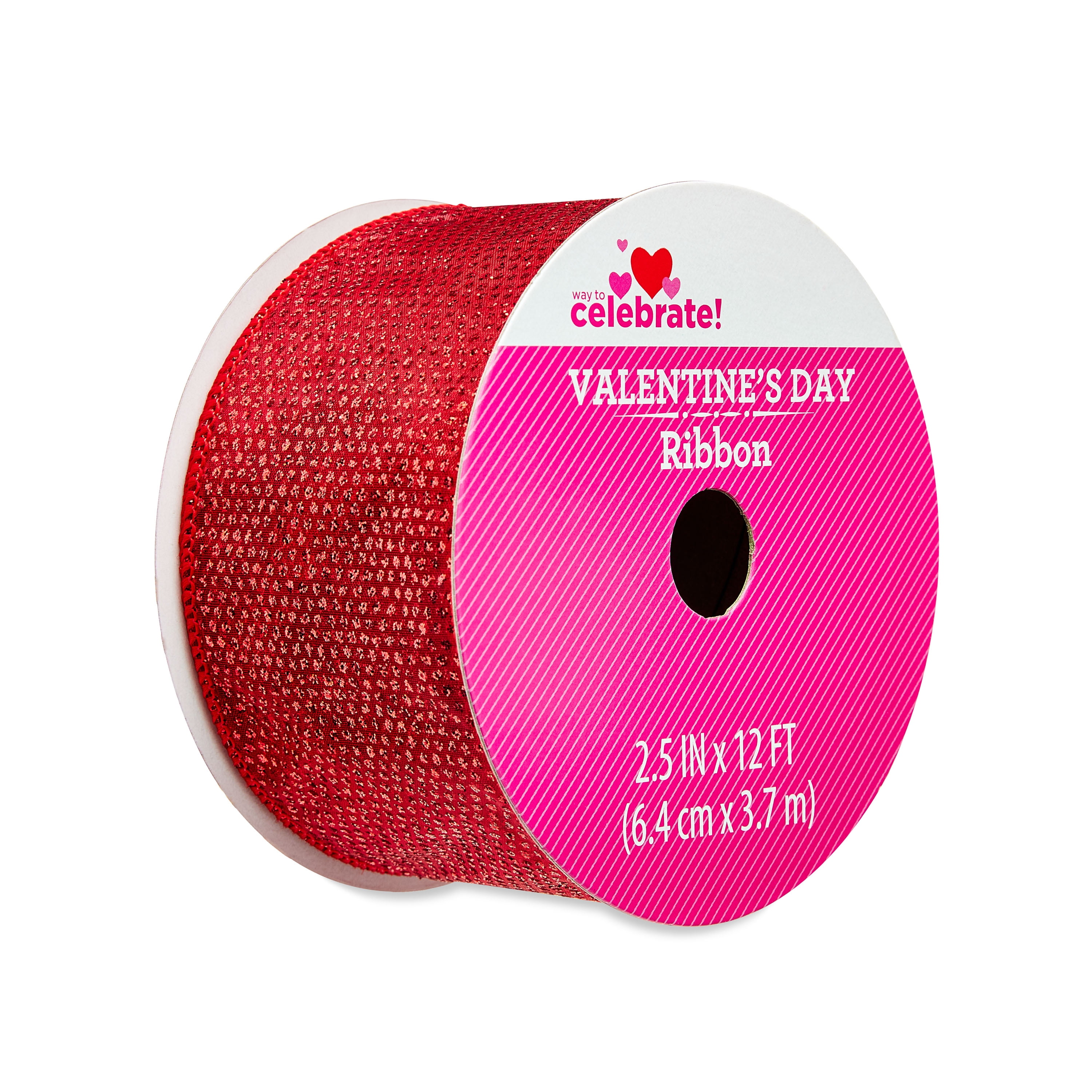 Valentine's Day Red Glitter Ribbon, 2.5 in x 12 ft, by Way To Celebrate ...
