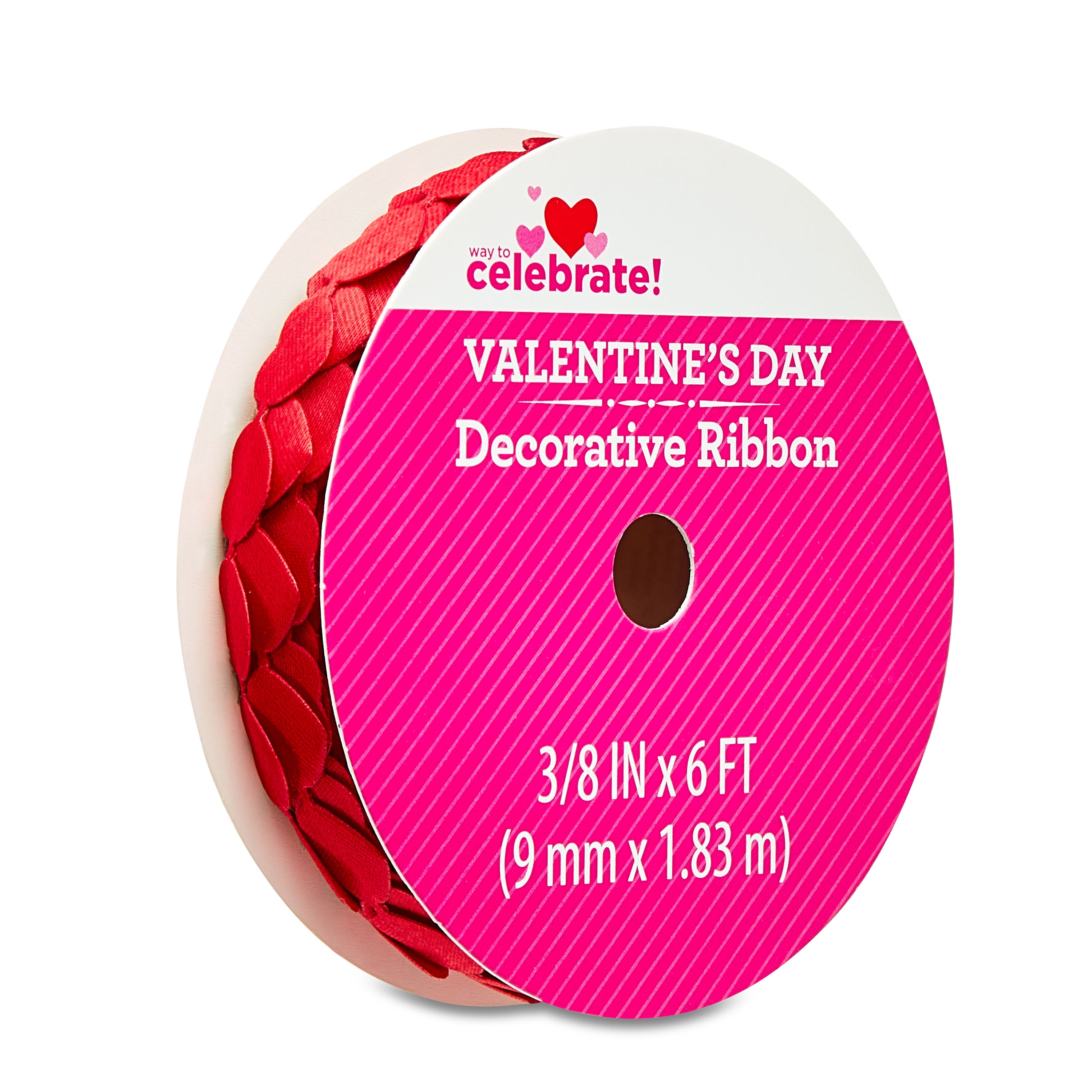 Valentine's Day Red Heart Decorative Ribbon, 3/8 in x 6 ft, by Way To ...