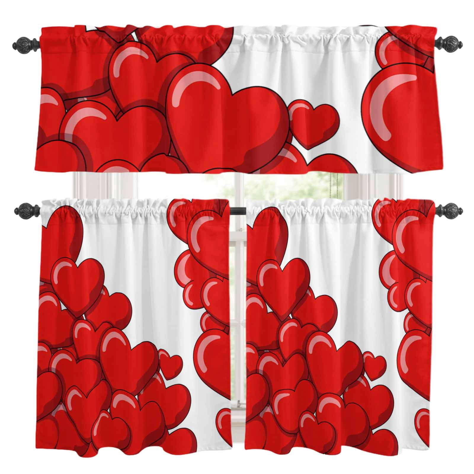 Valentine's Day Red Heart Kitchen Curtains Sets for Windows 24 Inch ...