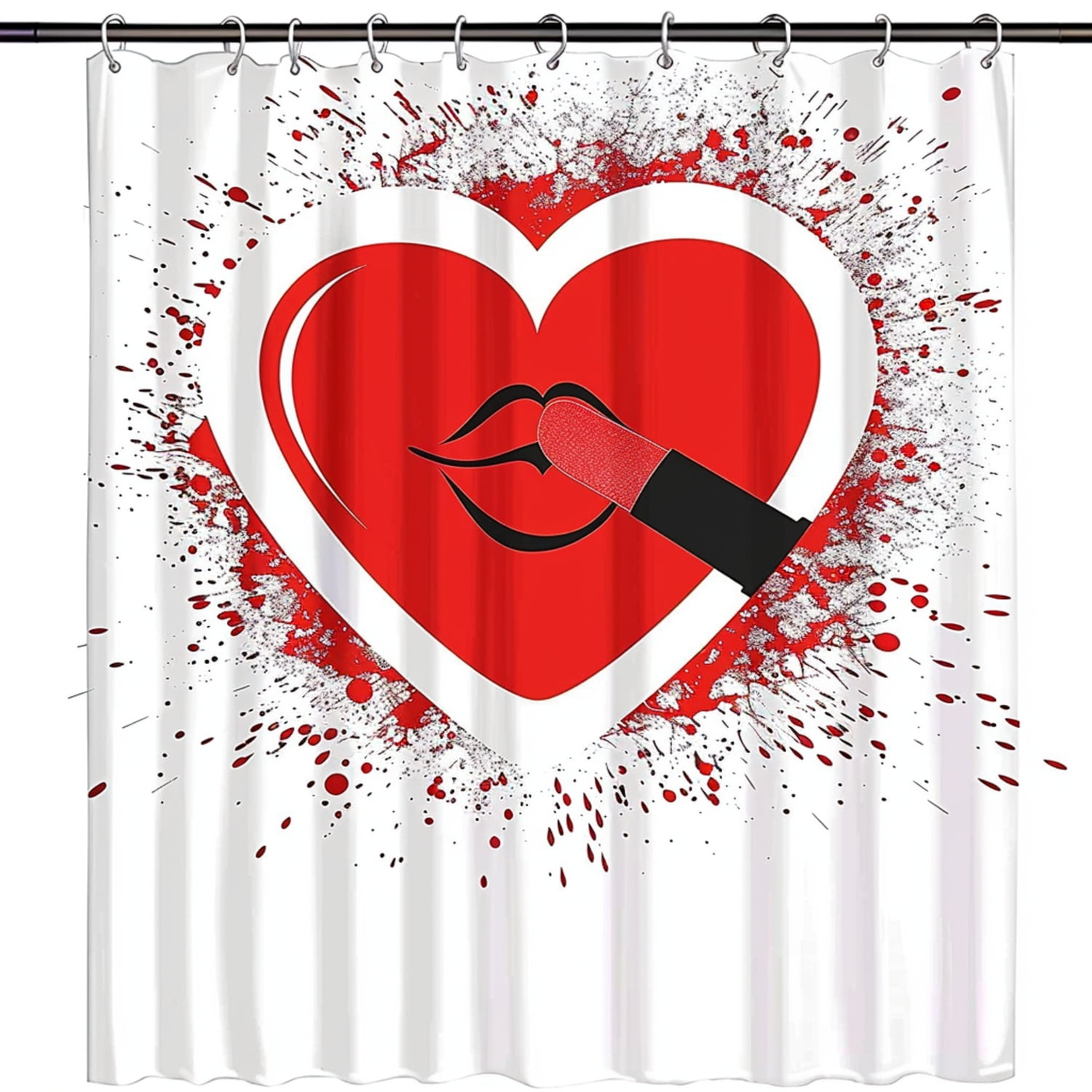 Valentines Day Red Heart Lipstick Kiss Shower Curtain Romantic