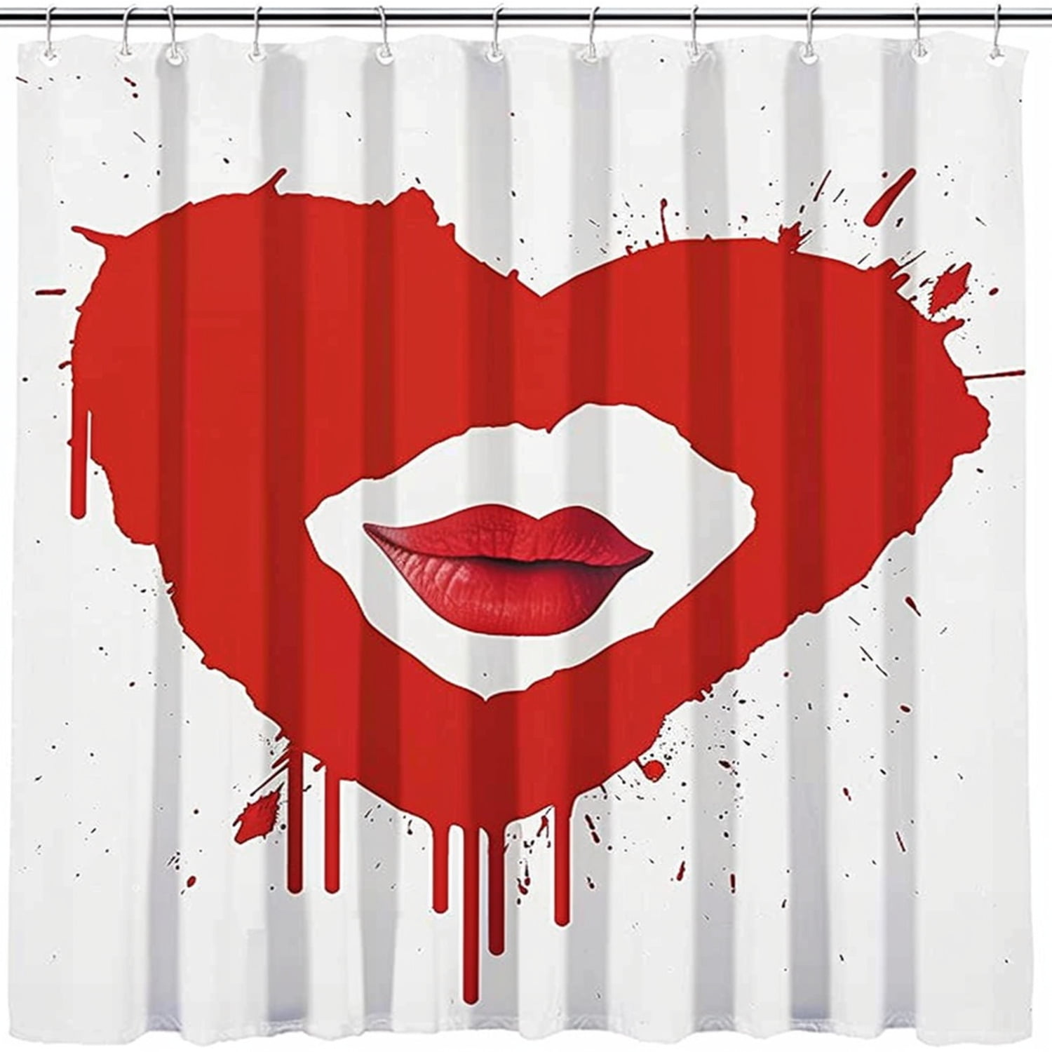 Valentines Day Red Heart And Lipstick Kiss Design Shower Curtain For