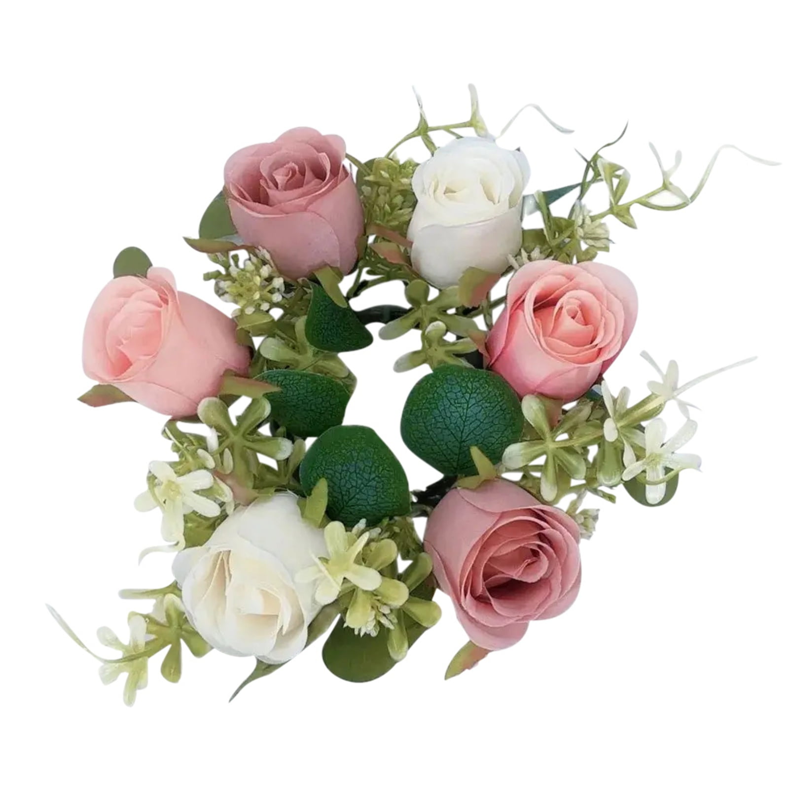 Valentine's Day Red Rose Candle Rings Wreaths Artificial Flowers with ...