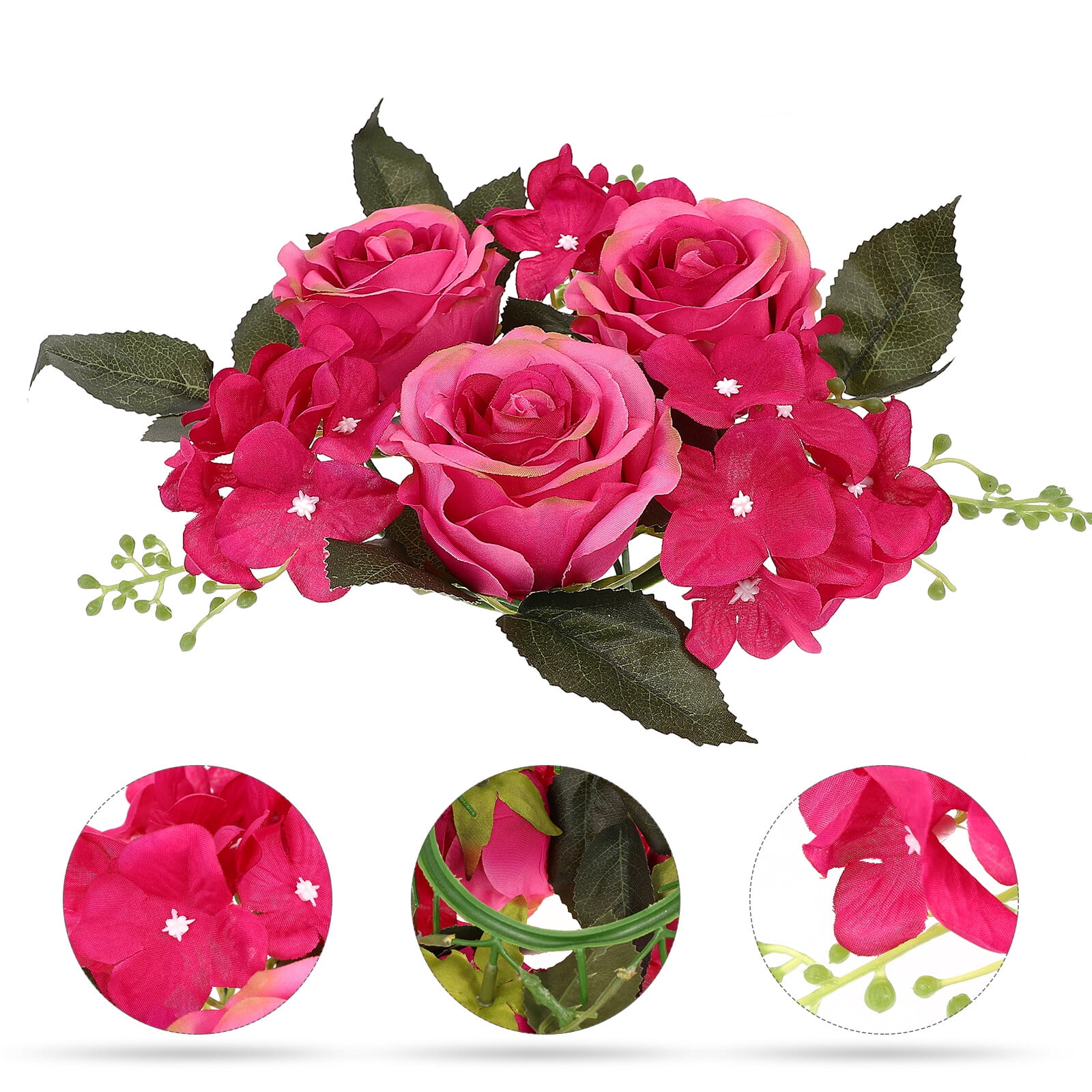 Valentine's Day Red Rose Candle Rings Wreaths Artificial Flowers with ...