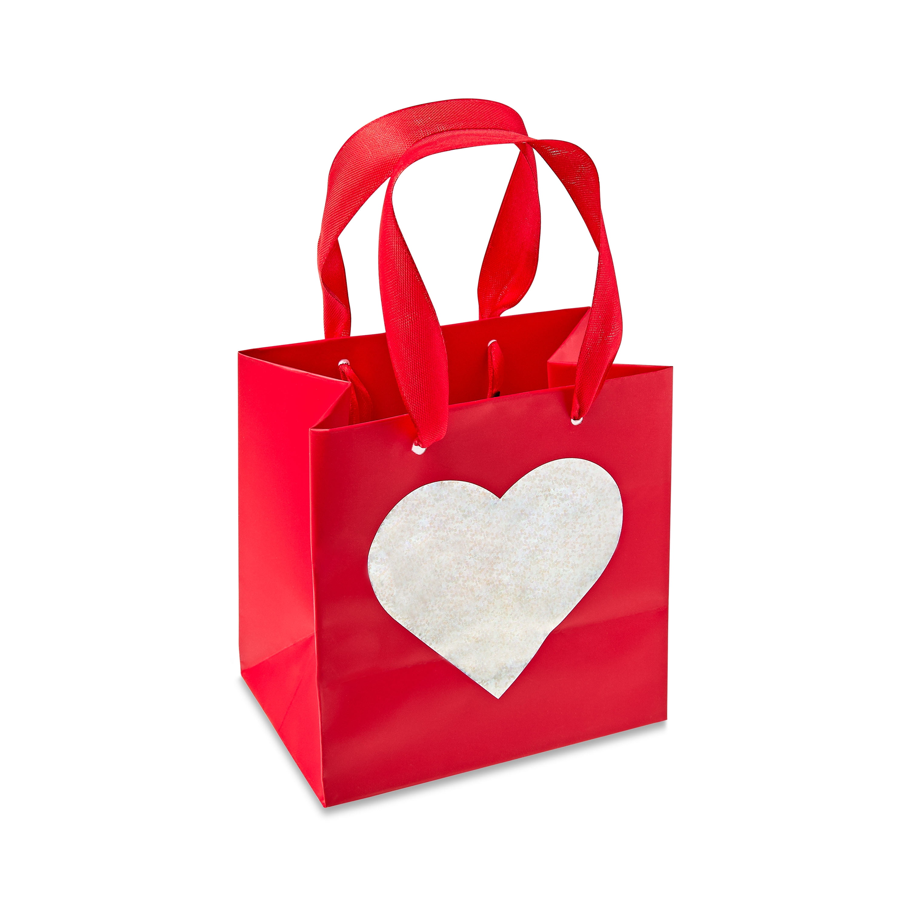 Valentine's Day Red & Silver Mini Holographic Heart Gift Bags, 5 in x 3 ...