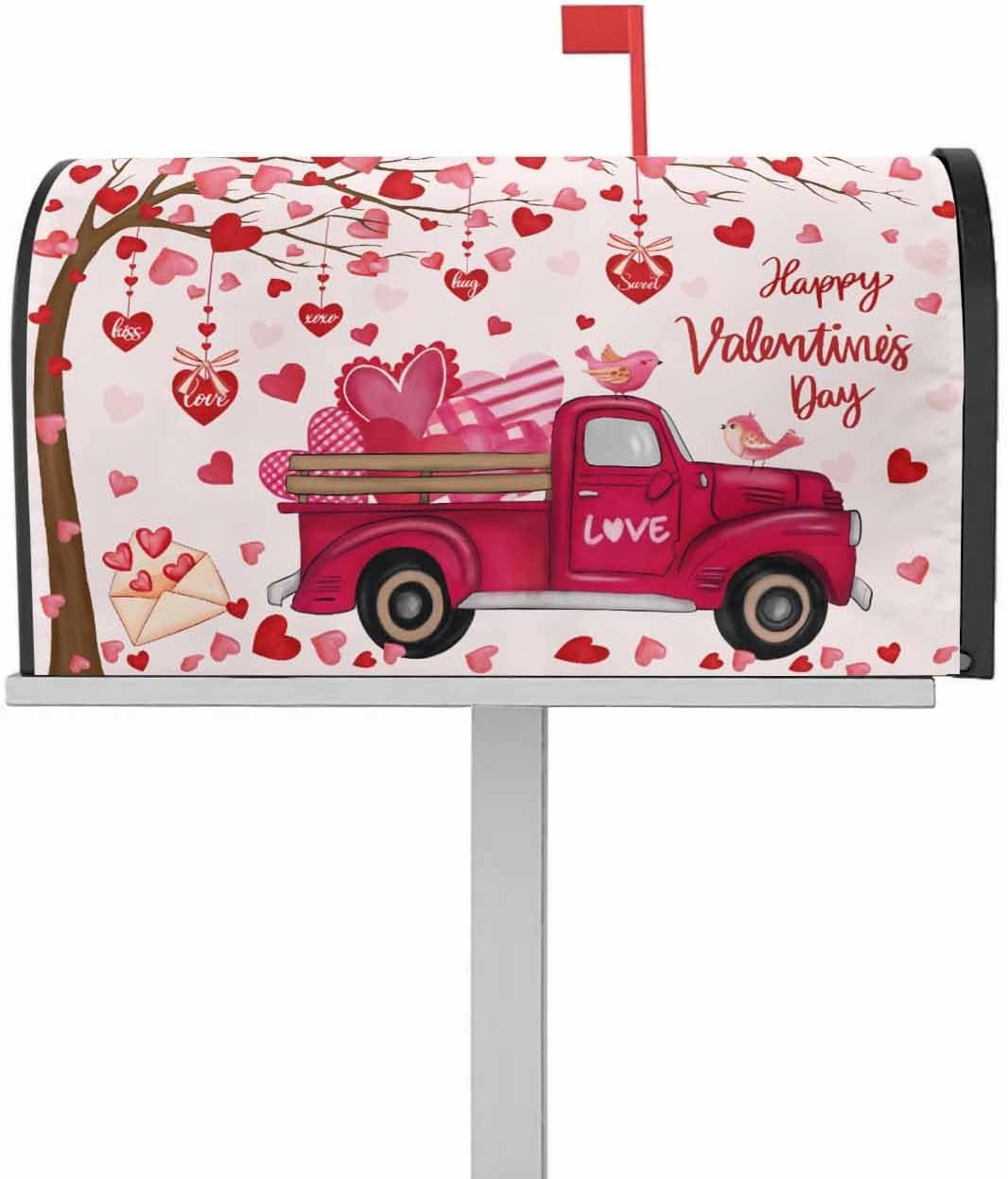 Valentine''s Day Red Truck Mailbox Cover Love Heart Tree Magnetic ...