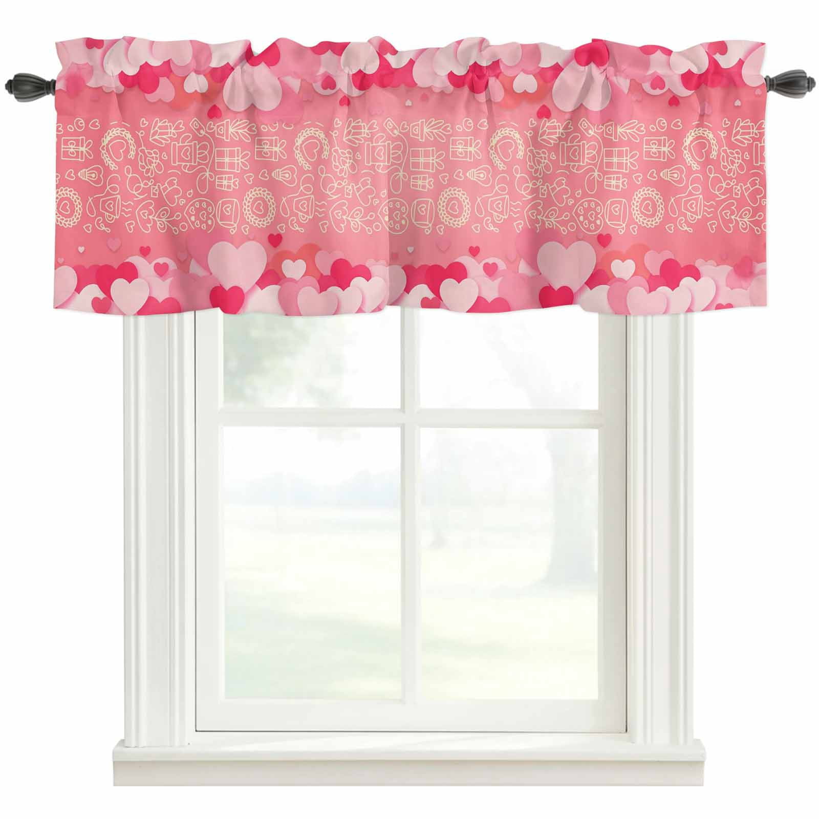 Valentine's Day Rod Pocket Curtain Valance, Pink Love Paper Cuttings ...