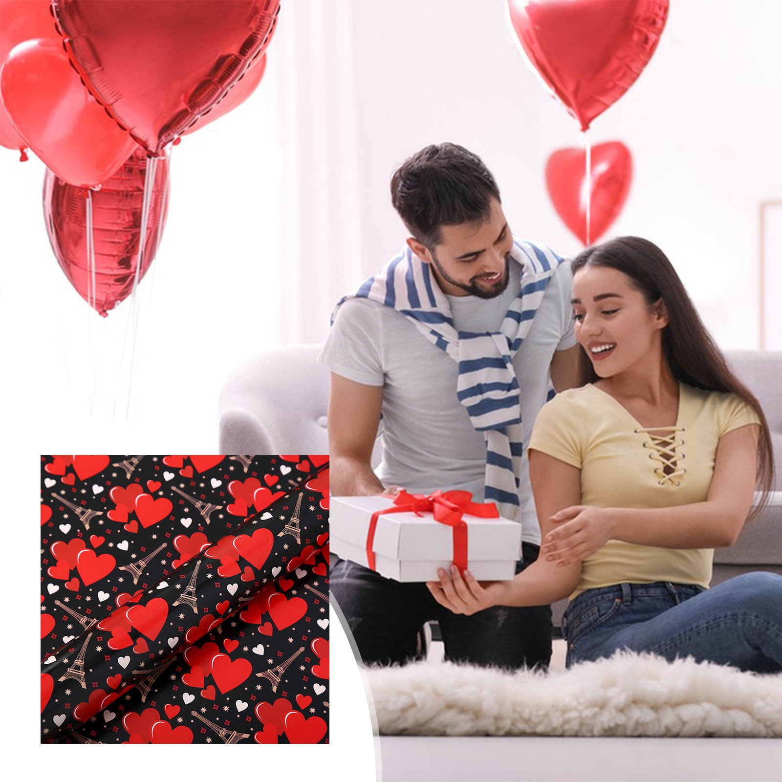 Valentine's Day Romantic Wrapping Paper Black Love And Red Hearts On ...
