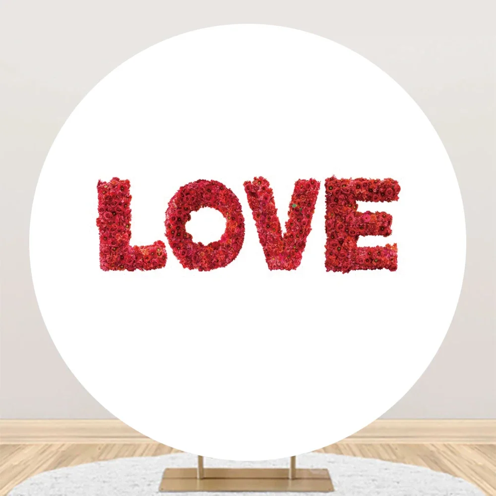 Valentine's Day Round Backdrop Cover Red Rose Flower Heart Floral ...