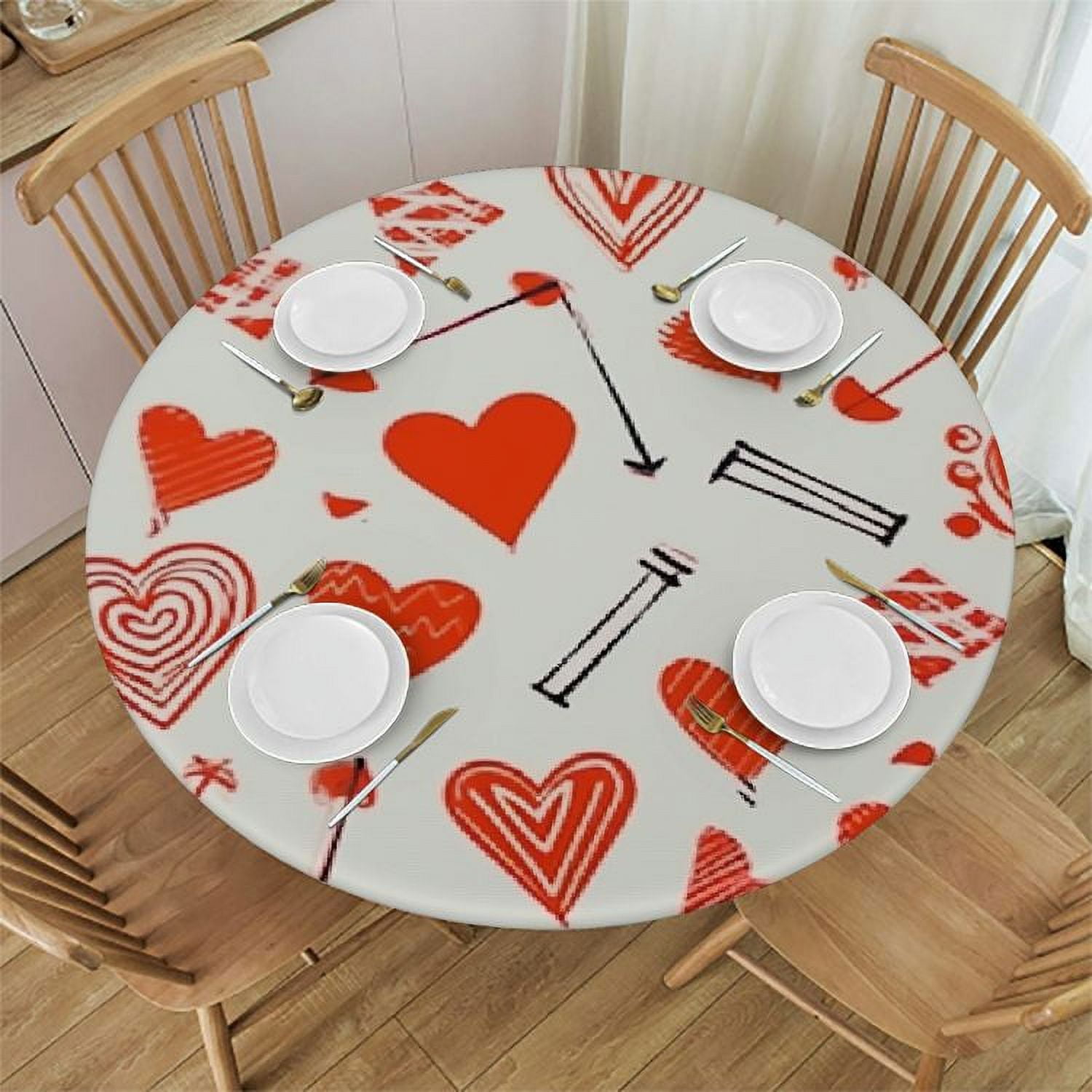 Valentine's Day Round Fitted Tablecloth Romantic Love Heart Table Cover ...