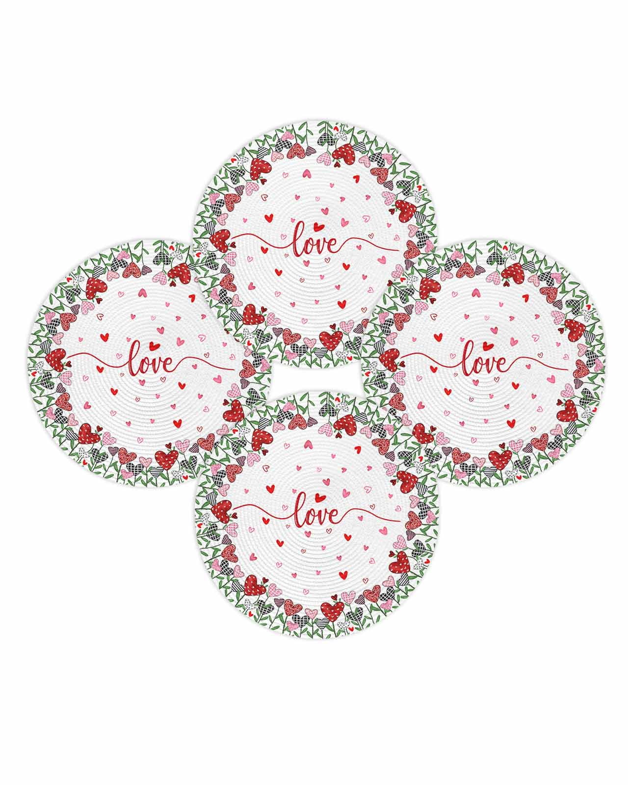 Valentine's Day Round Placemats Set of 4 Love Place Mats Washable Woven ...