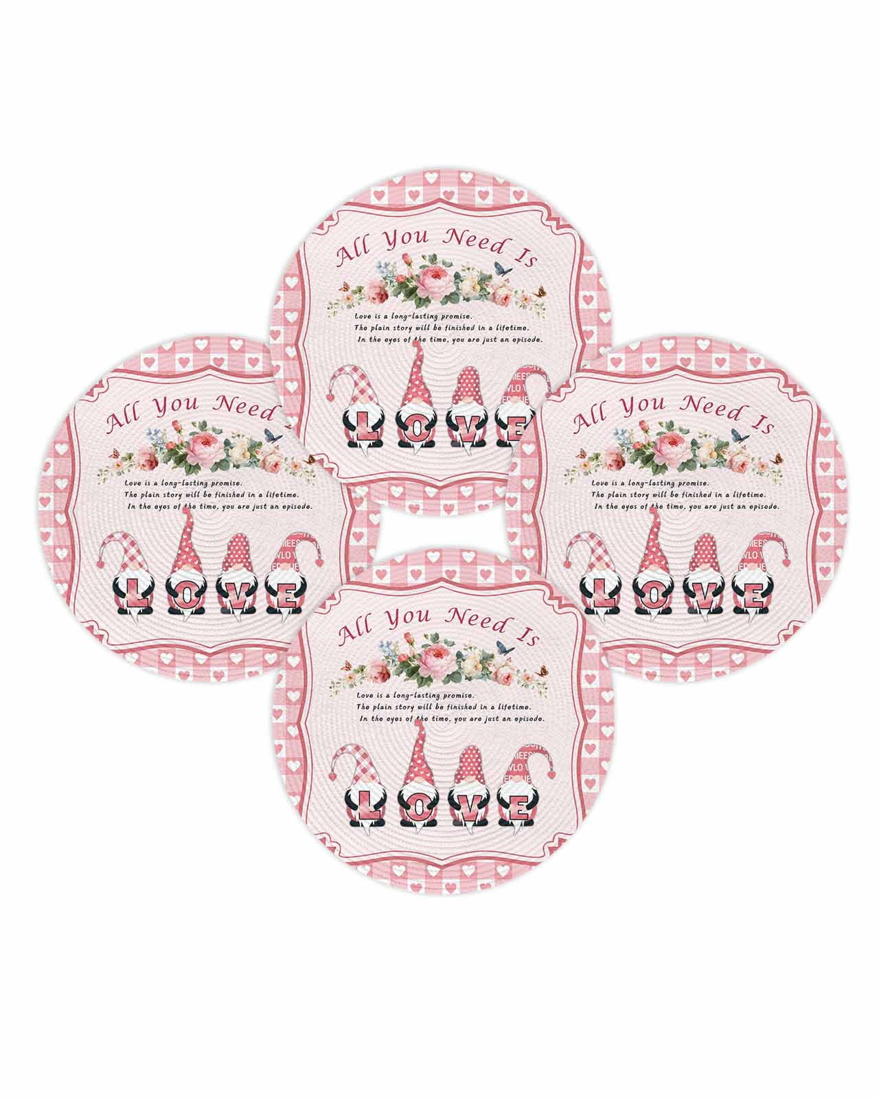 Valentine's Day Round Placemats Set of 4 Pink Rose Gnomes Place Mats ...