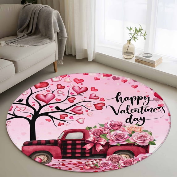 Valentine's Day Round Rug 4ft Washable Circle Entryway Rugs Non Slip ...