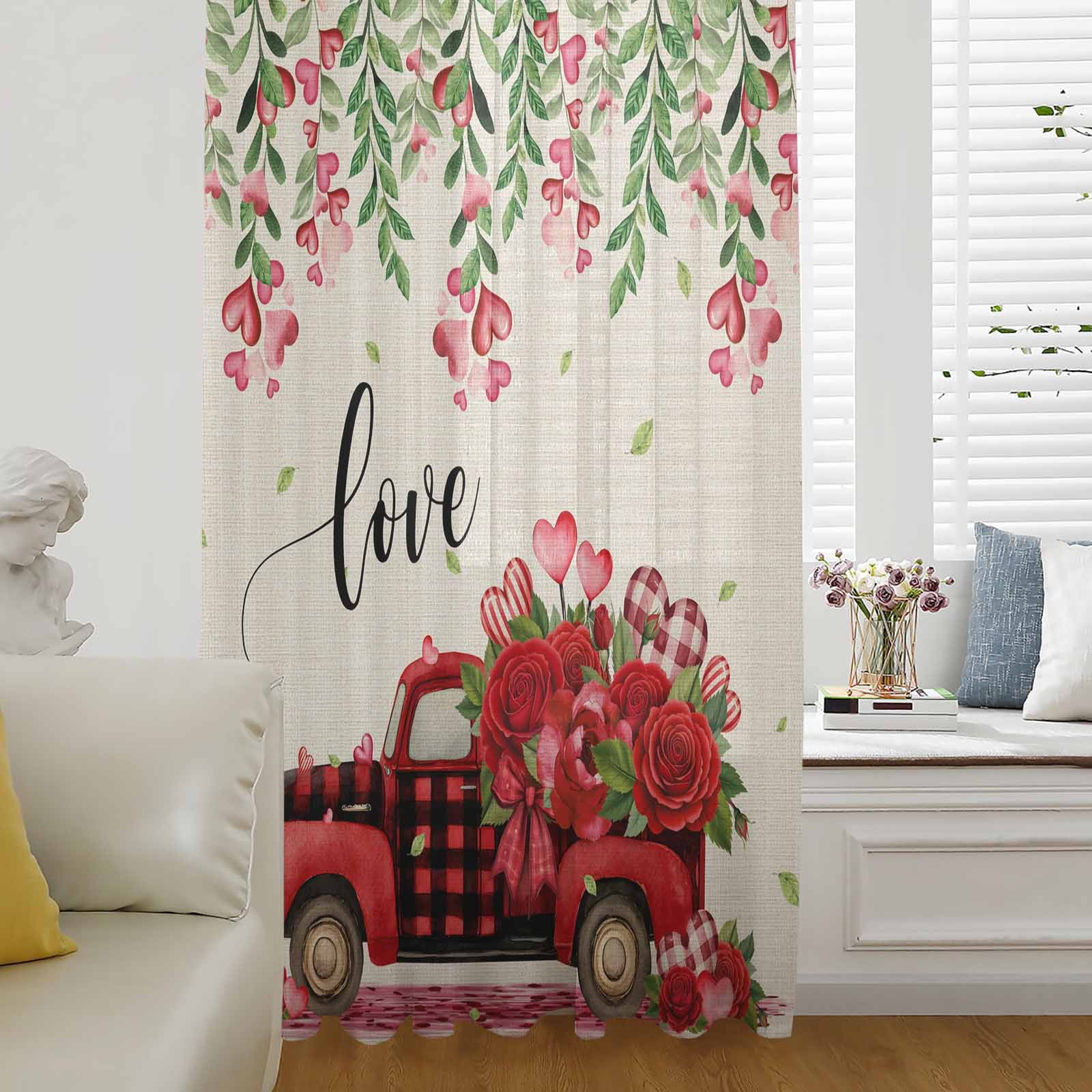 Valentine's Day Semi Sheer Curtains Drapes for Living Room,Bedroom ...