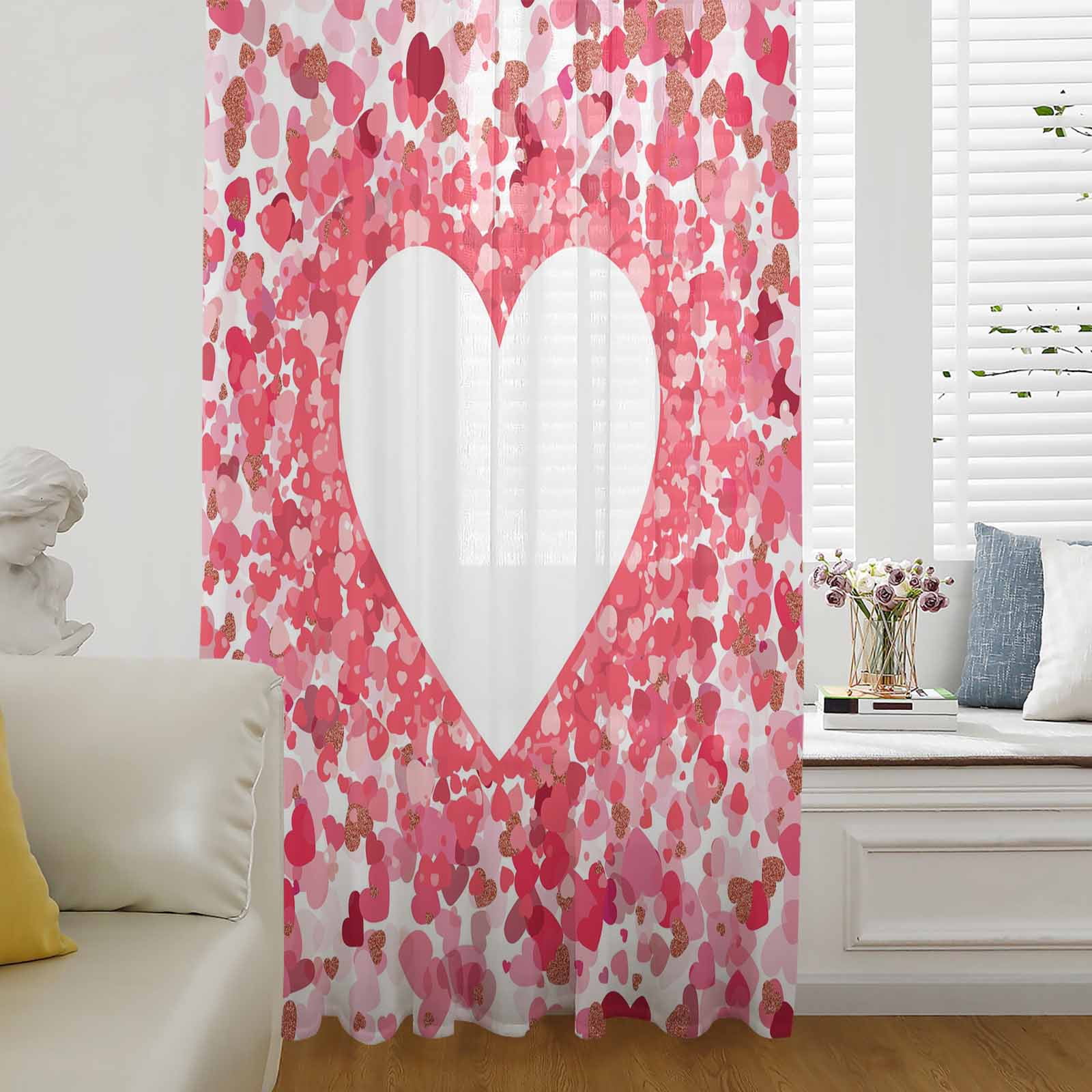 Valentine's Day Semi Sheer Curtains Drapes for Living Room, Bedroom ...