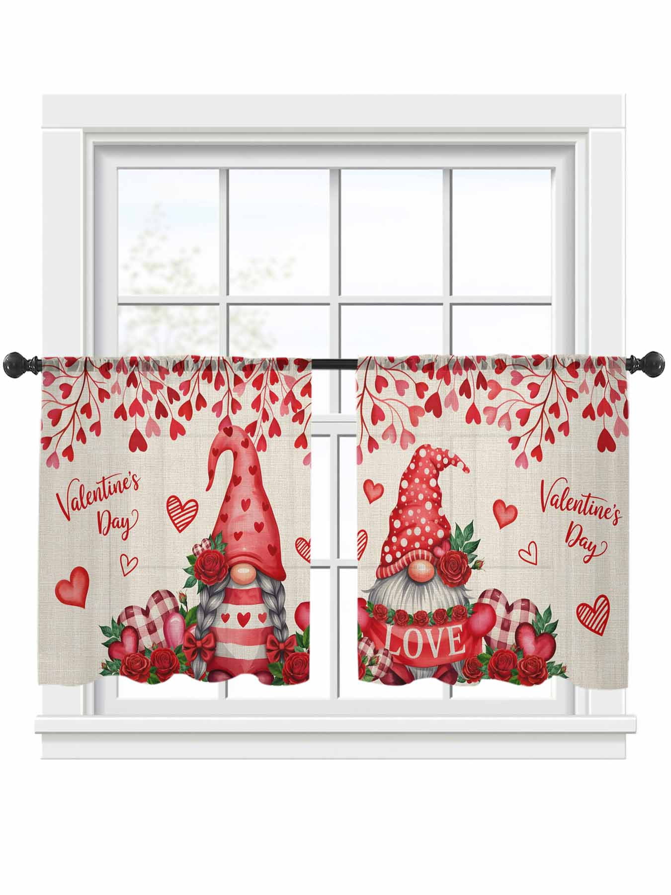Valentine's Day Sheer Curtains 2 Panels Set Sweet Gnome Couple Red Love ...