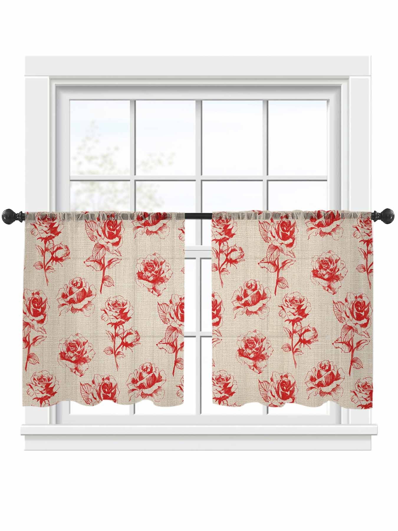 Valentine's Day Sheer Curtains 2 Panels Set Watercolor Bright Red Roses ...
