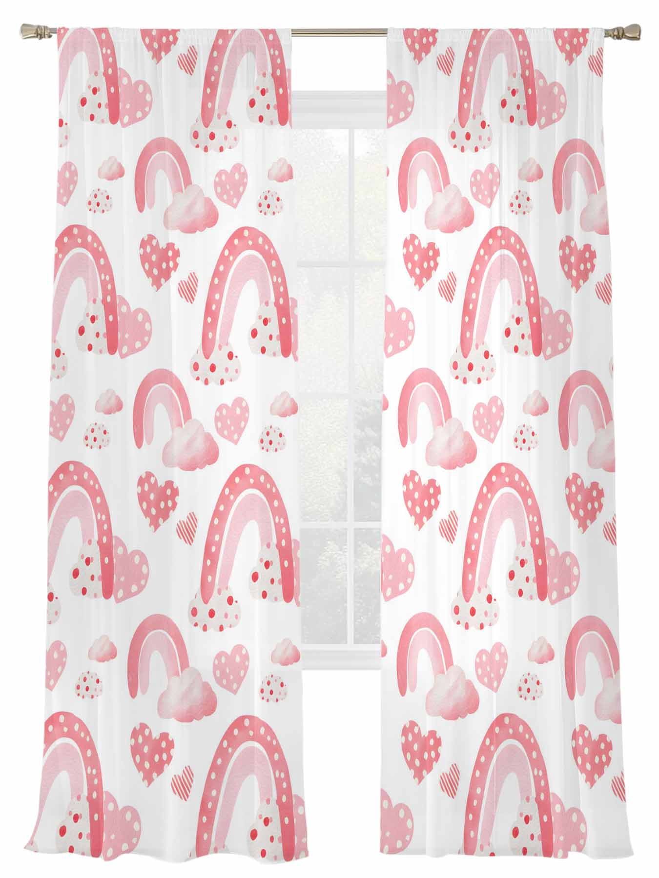Valentine's Day Sheer Curtains 2 Panels Set Watercolor Spring Pink ...