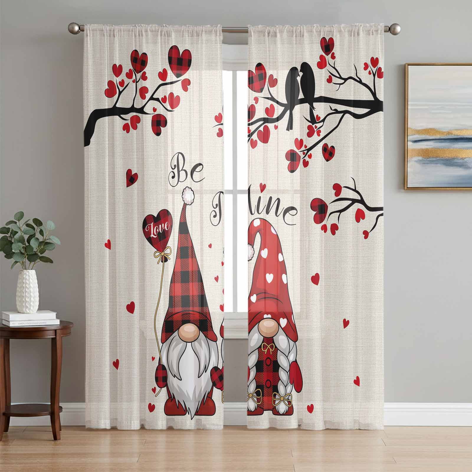 Valentine's Day Sheer Curtains 72 Inch Length 2 Panels Set, Red Gnomes ...