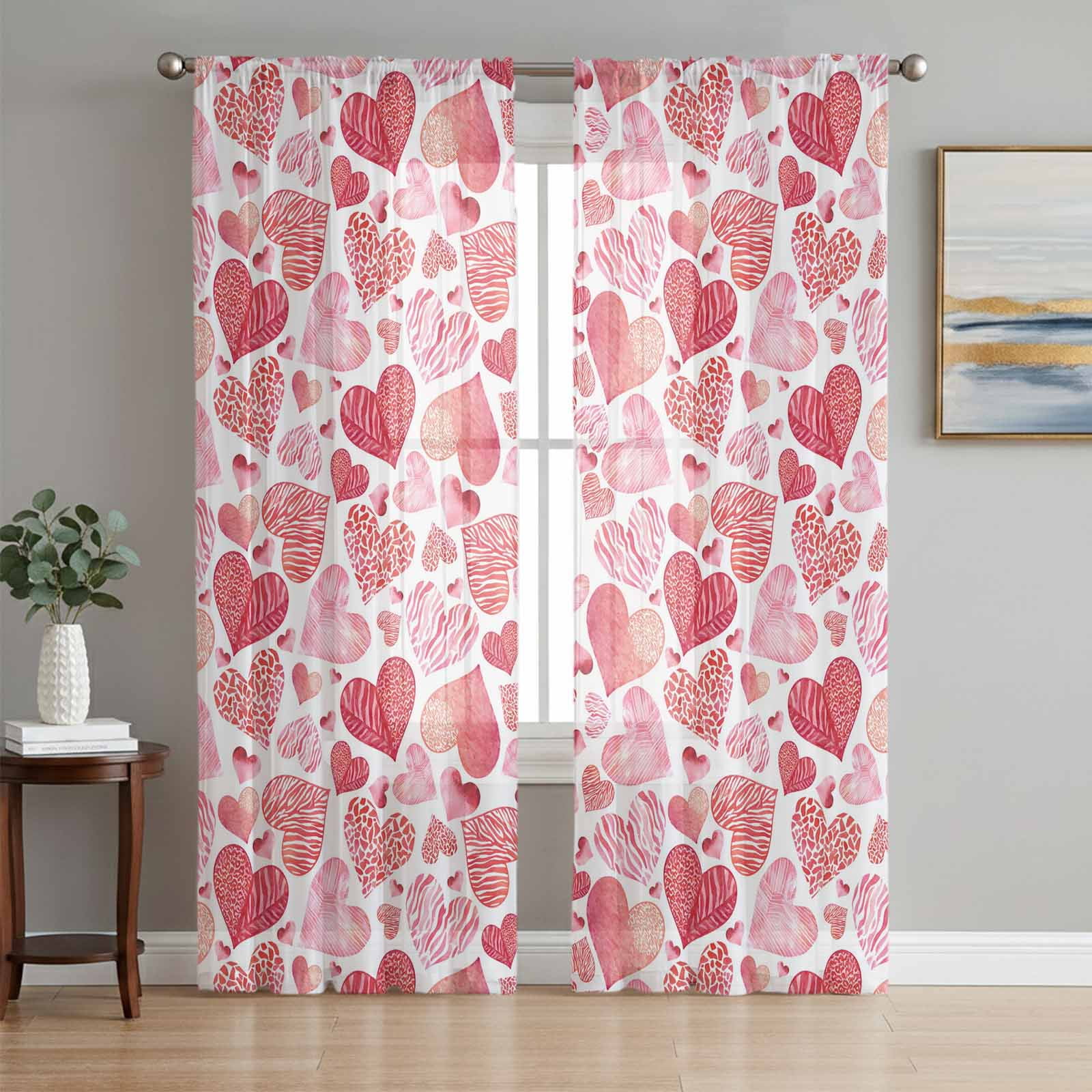 Valentine's Day Sheer Curtains 72 Inch Length 2 Panels Set, Watercolor ...