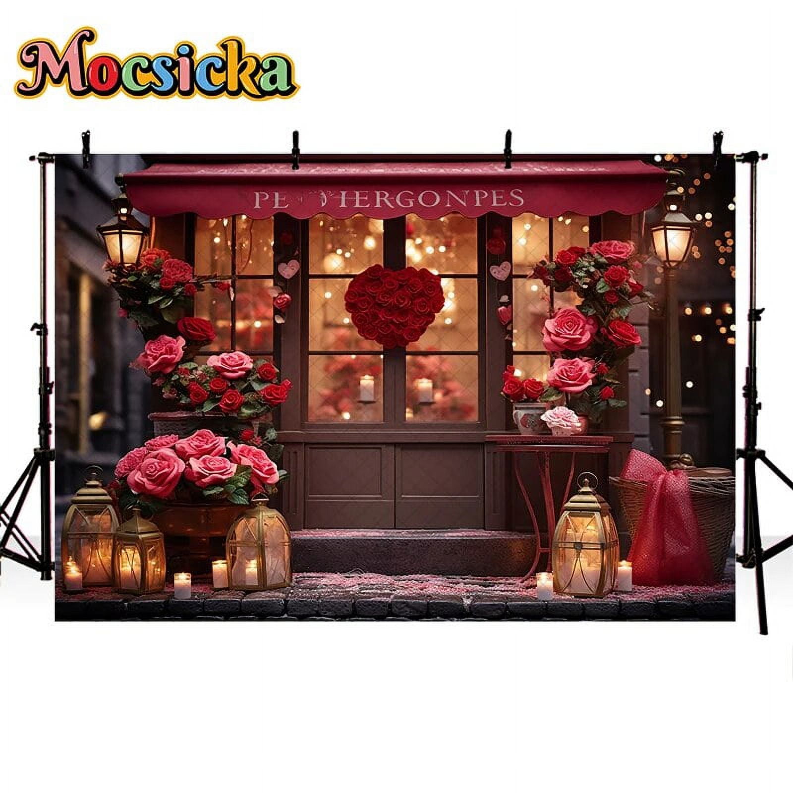 Valentine's Day Shop Backdrop Photography Pink Rose Love Candle Decor ...