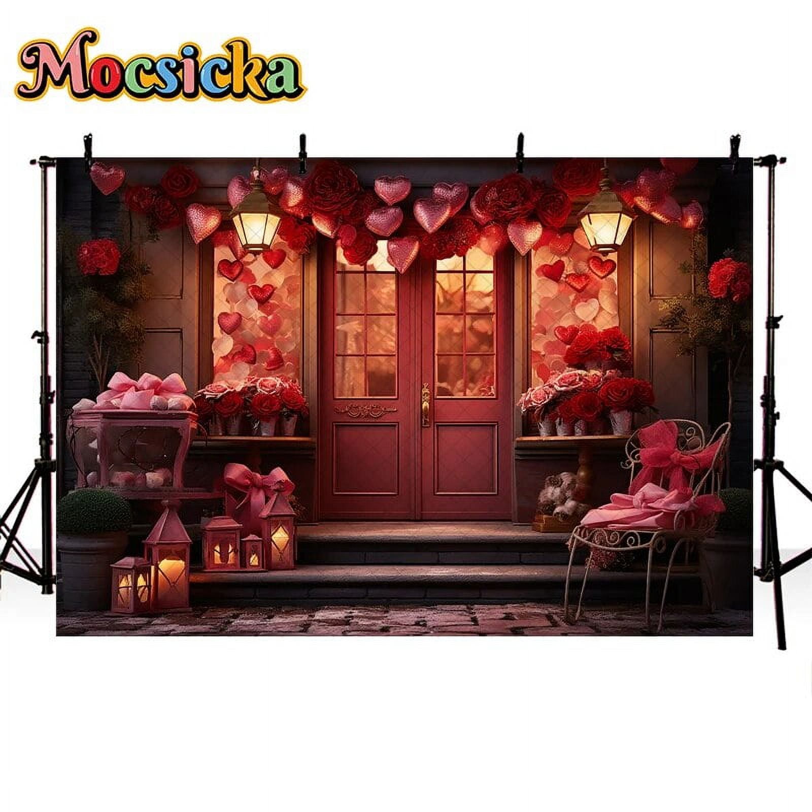 Valentine's Day Shop Backdrop Photography Pink Rose Love Candle Decor ...