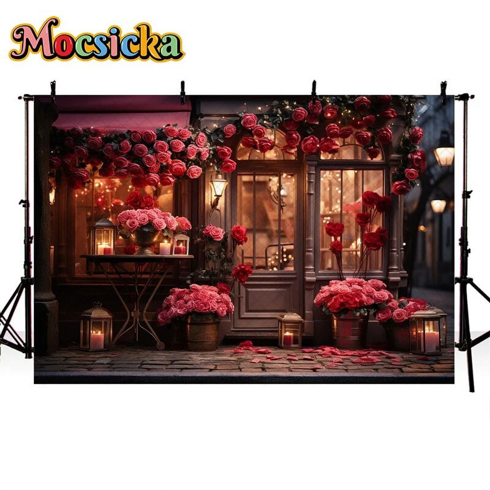 Valentine's Day Shop Backdrop Photography Pink Rose Love Candle Decor ...