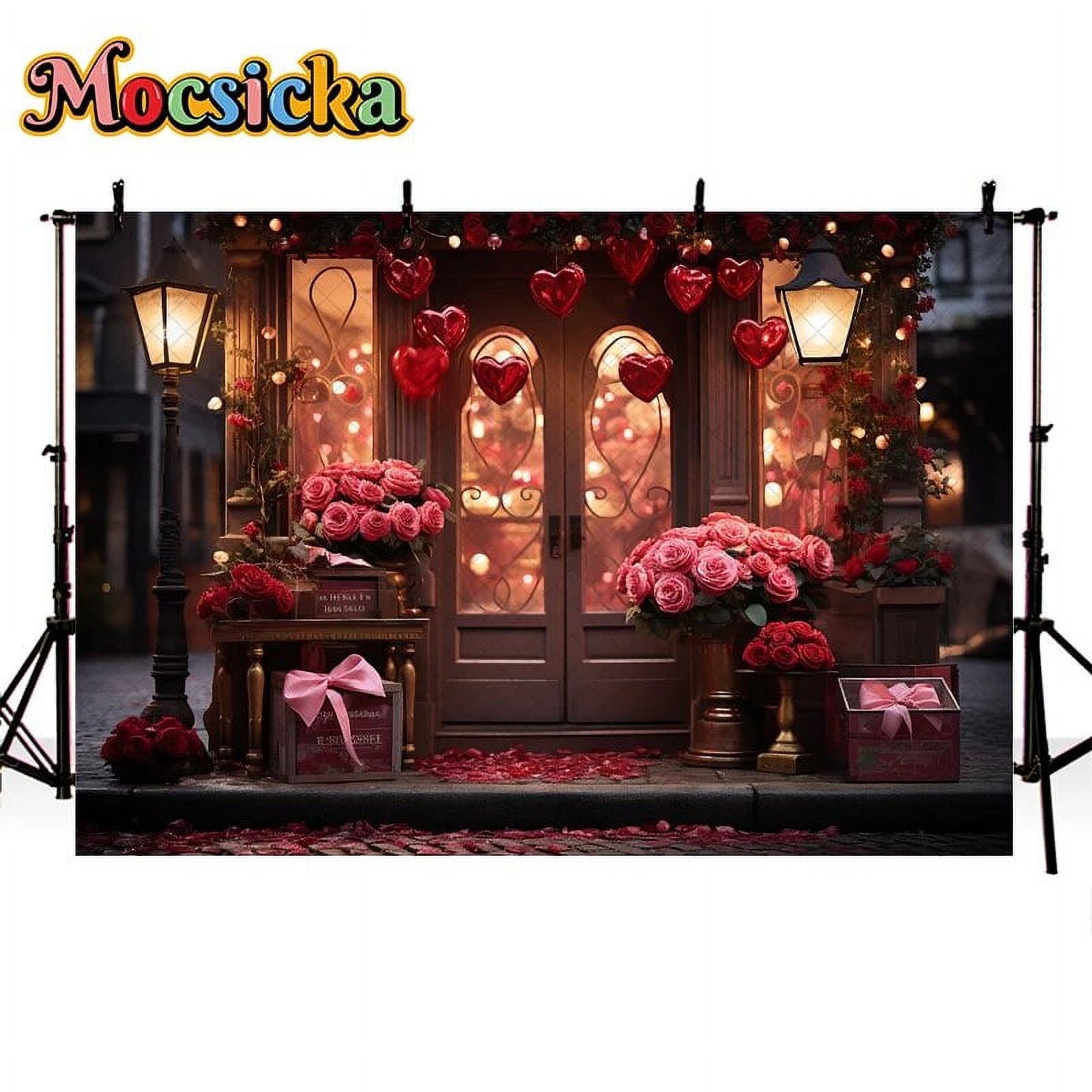 Valentine's Day Shop Backdrop Photography Pink Rose Love Candle Decor ...