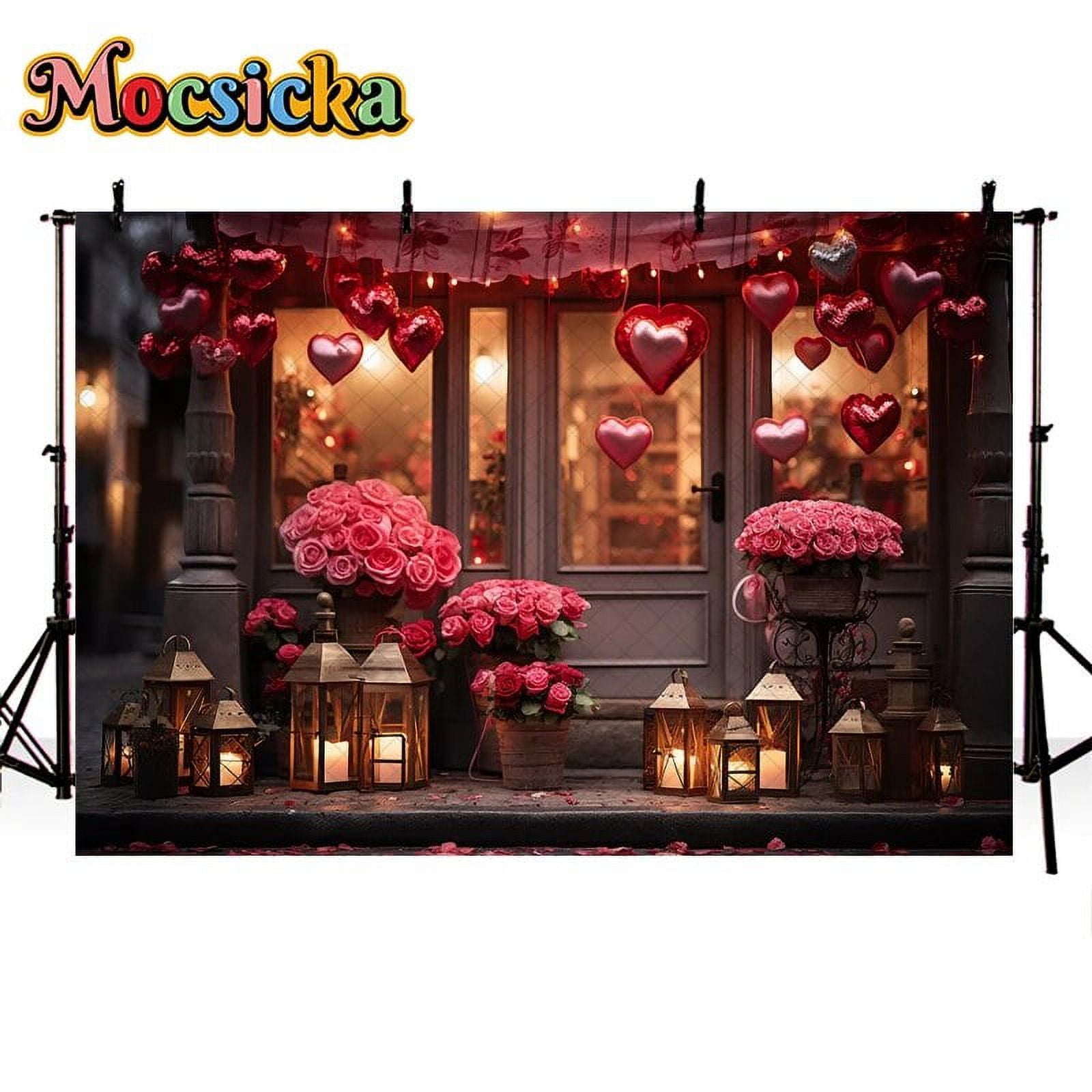 Valentine's Day Shop Backdrop Photography Pink Rose Love Candle Decor ...