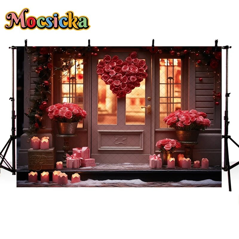 Valentine's Day Shop Backdrop Photography Pink Rose Love Candle Decor ...