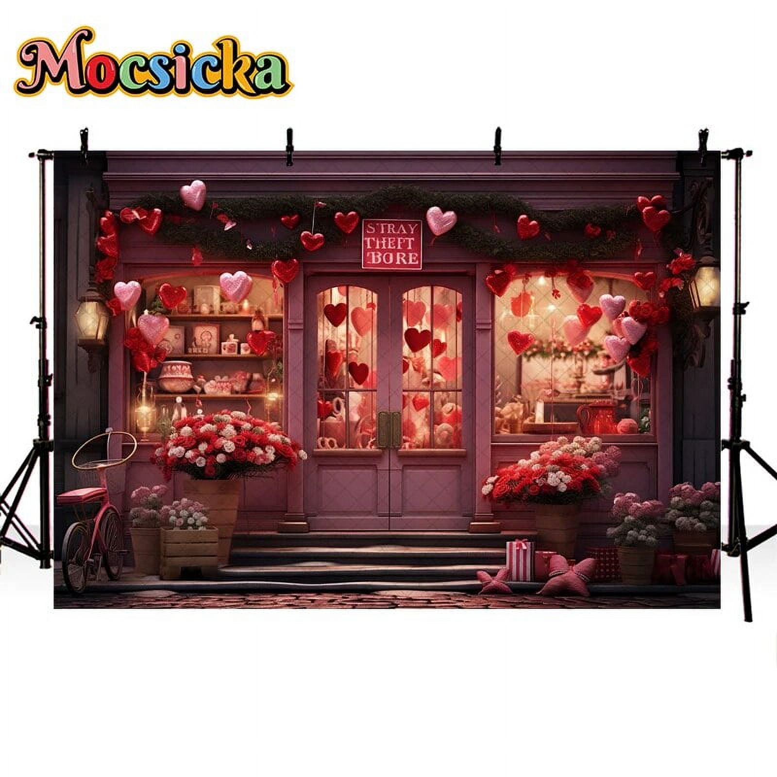 Valentine's Day Shop Backdrop Photography Pink Rose Love Candle Decor ...