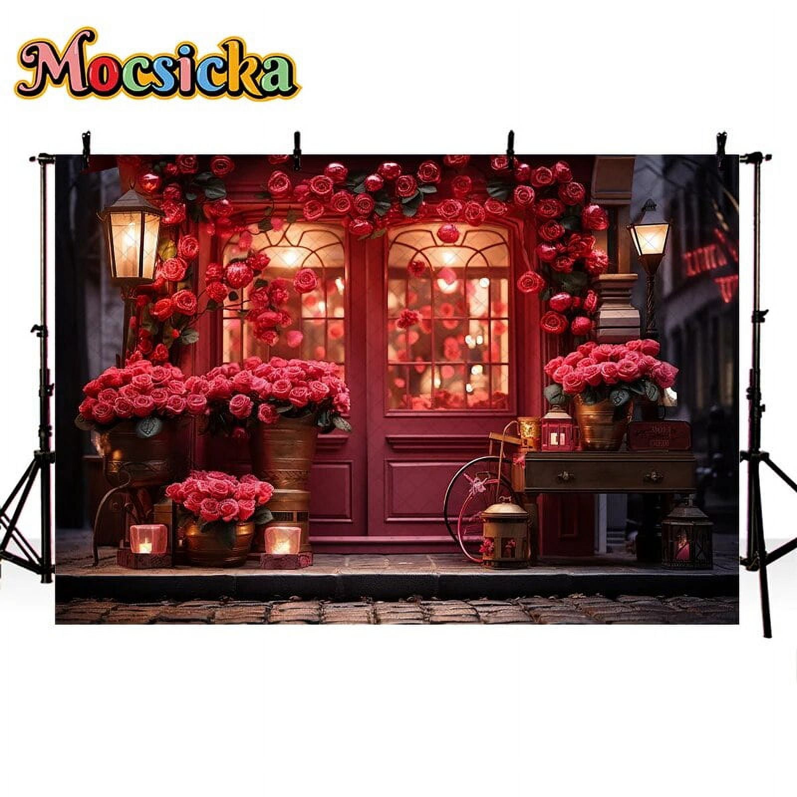 Valentine's Day Shop Backdrop Photography Pink Rose Love Candle Decor ...