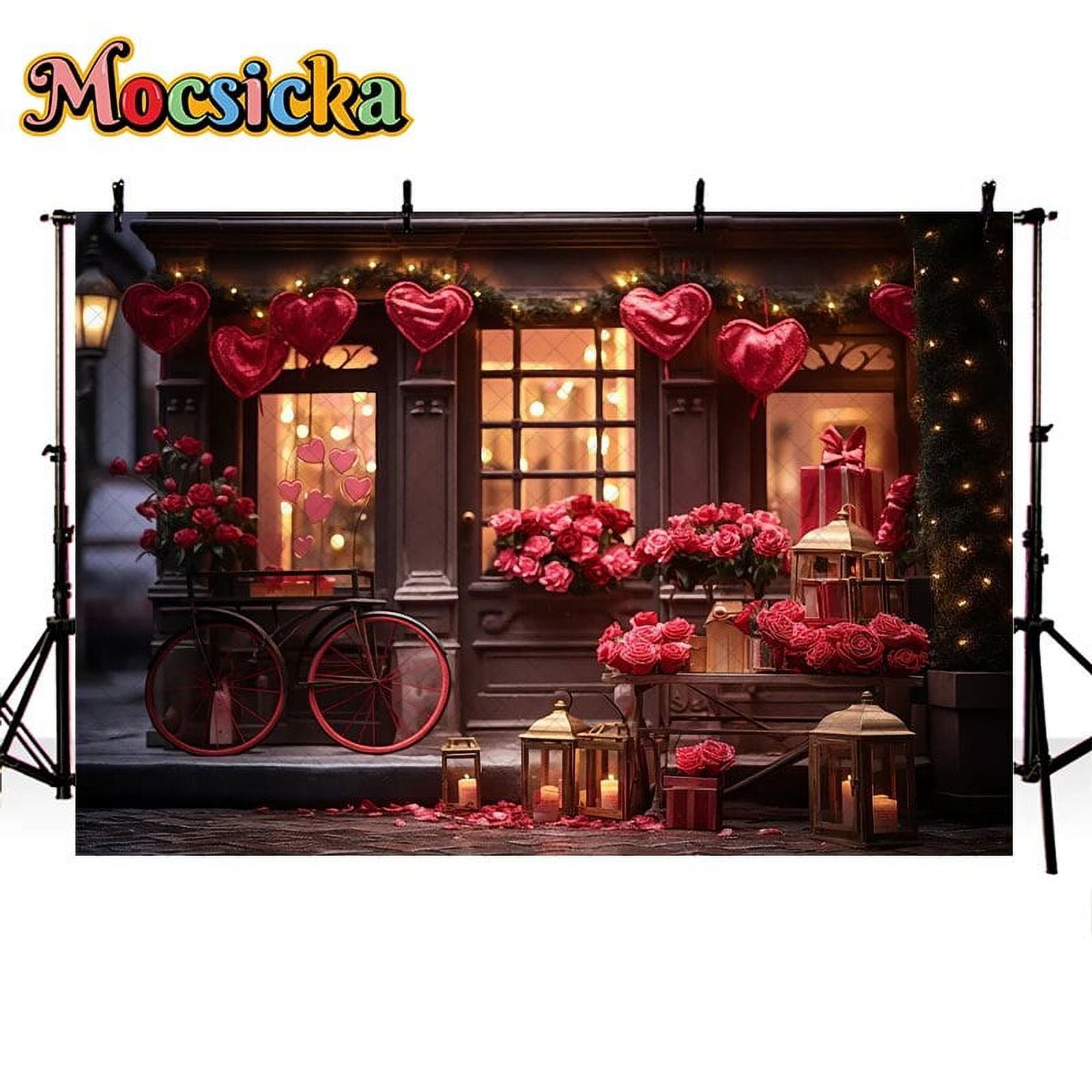 Valentine's Day Shop Backdrop Photography Pink Rose Love Candle Decor ...